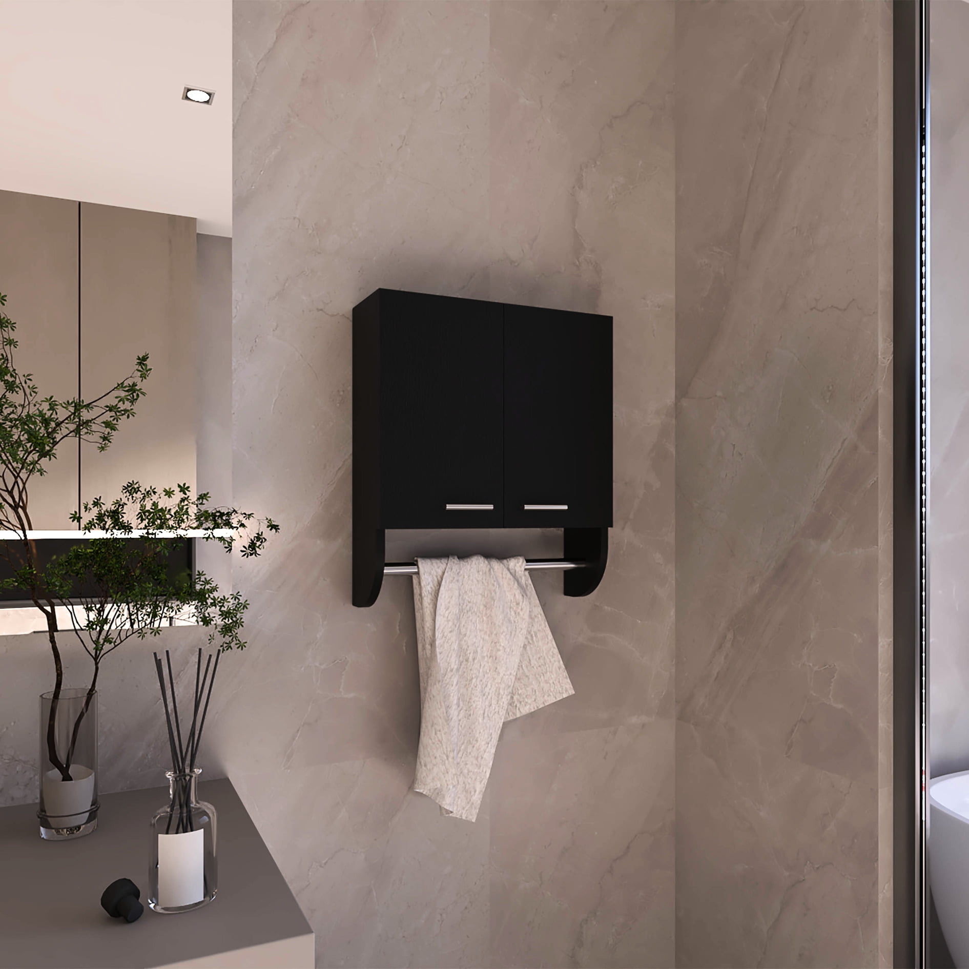 Bathroom Medicine Cabinet 17.4" Wide With Towel Holder. Compact, Spacious 2 Shelf. Water ...