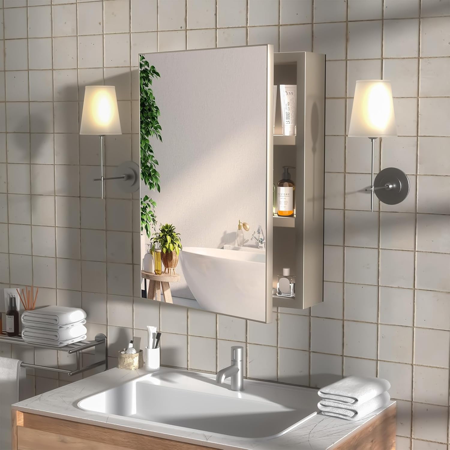 Bathroom Medicine Cabinet with Mirror and Shelves, Recessed Medicine ...