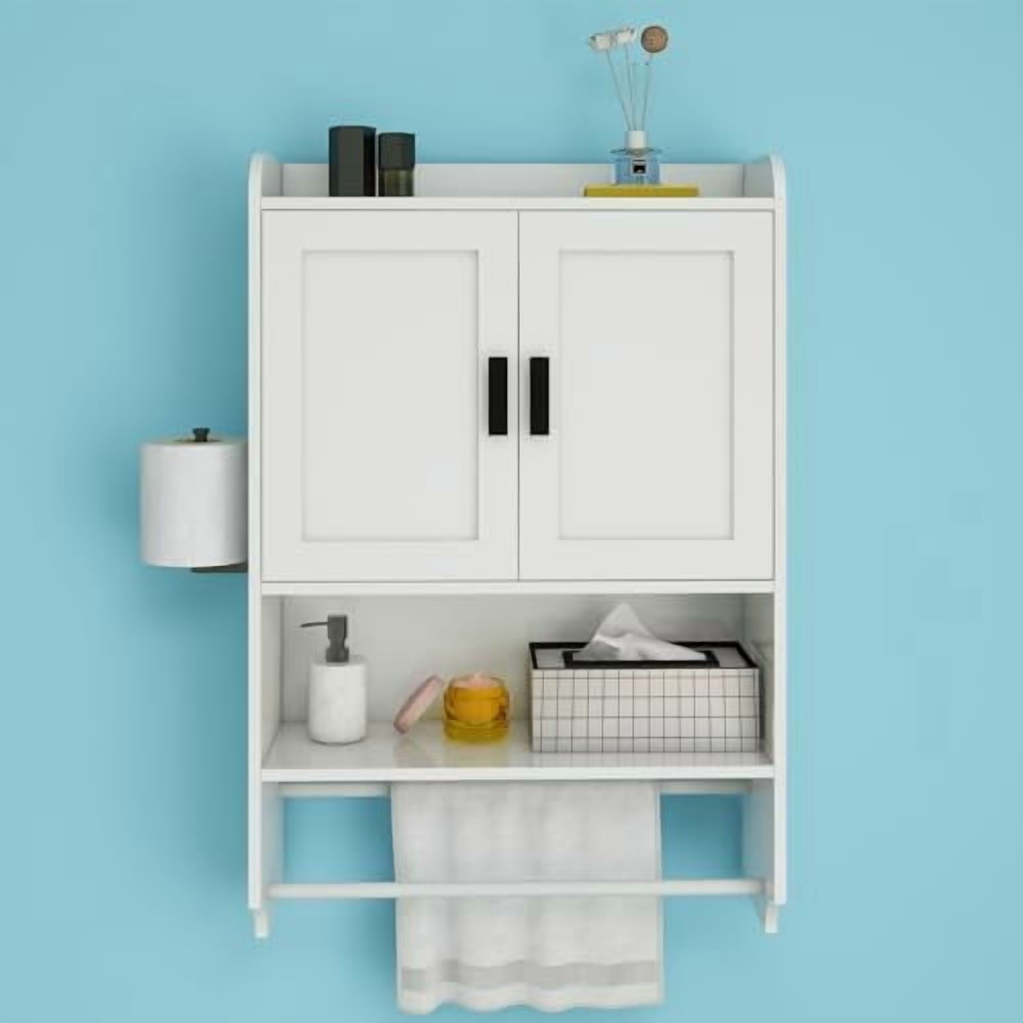 Bathroom Medicine Cabinet Wall Mounted with Paper Holder and 2 Towel ...