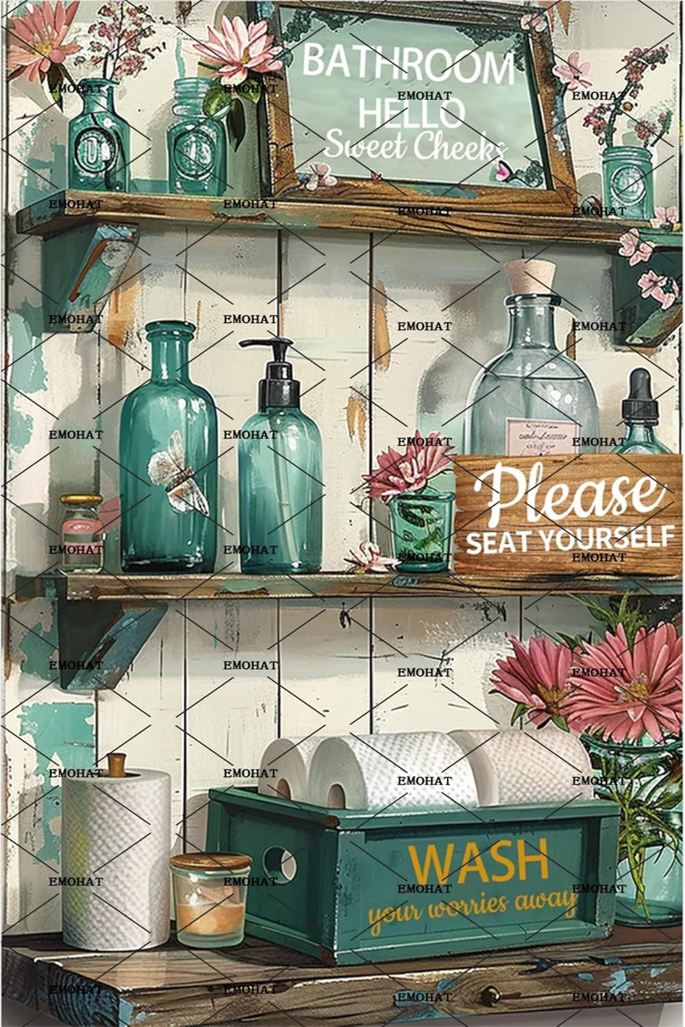 Bathroom Metal Tin Signs Flower Bathroom Wall Decor Metal Signs Home ...