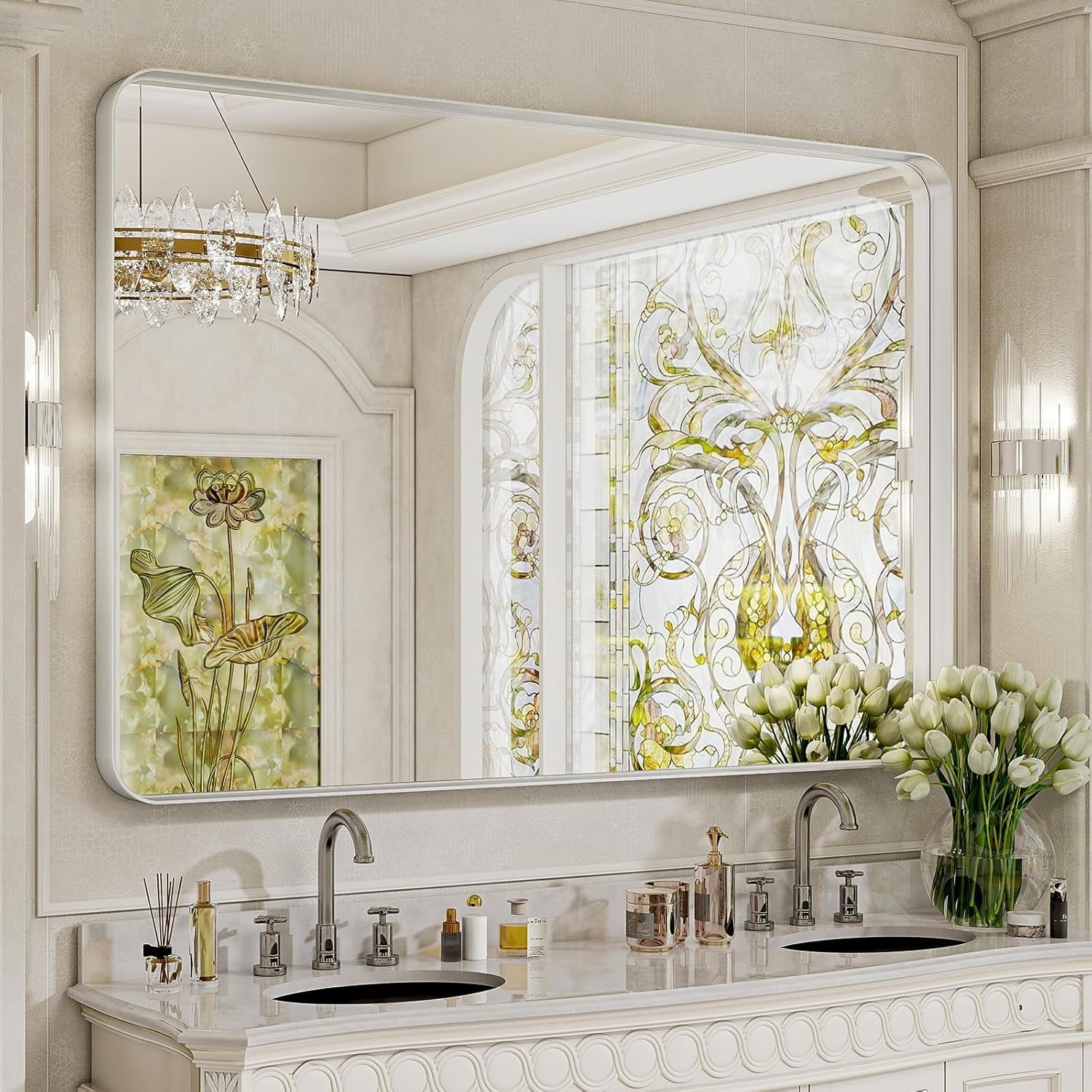 Bathroom Mirror 24x32 inch, Black Gorgeous Deep Frame Wall Mirror, Modern Round Corner Bathroom ...