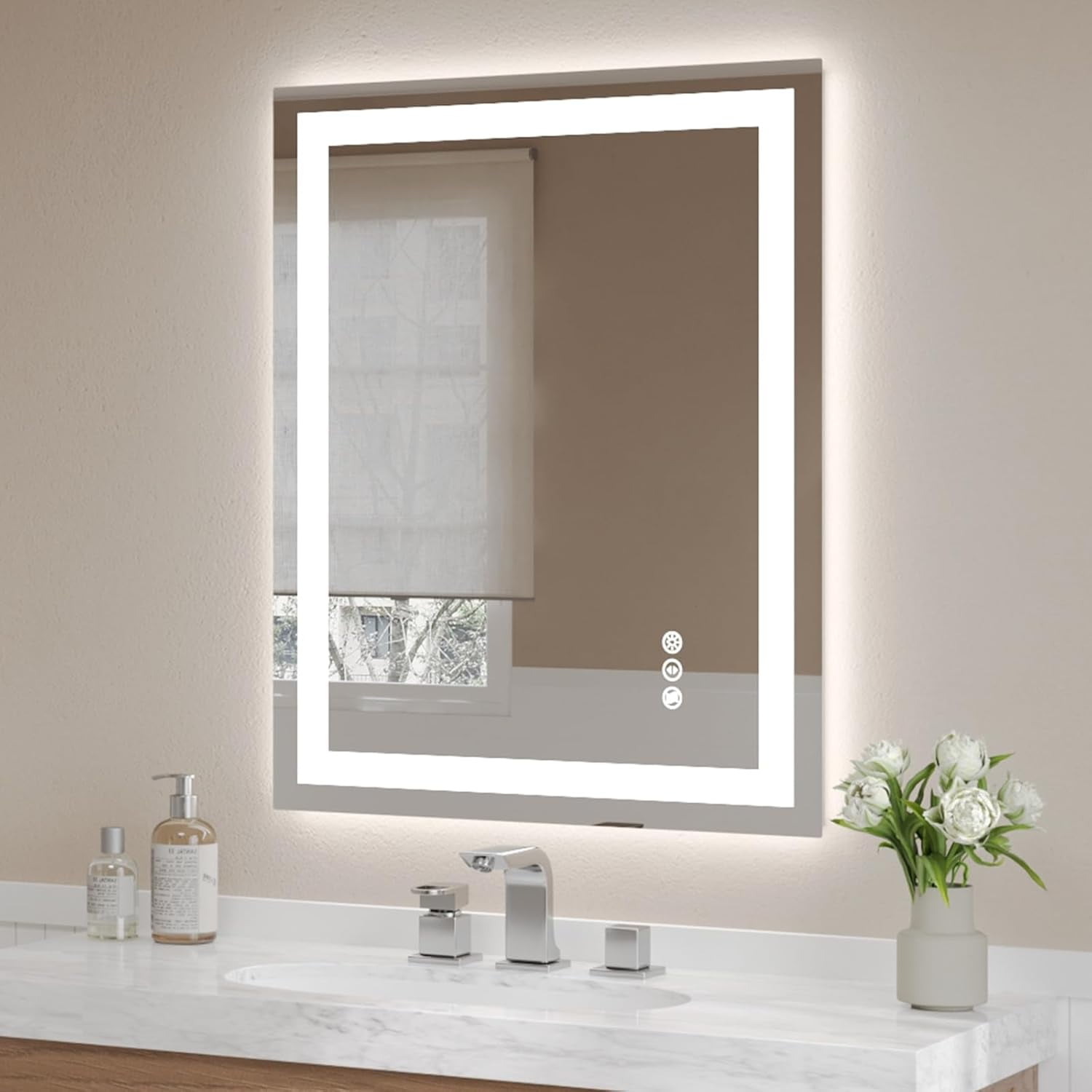 Bathroom Mirror 28x36 Inch Tempered Glass - Frameless Backlit Lighted ...