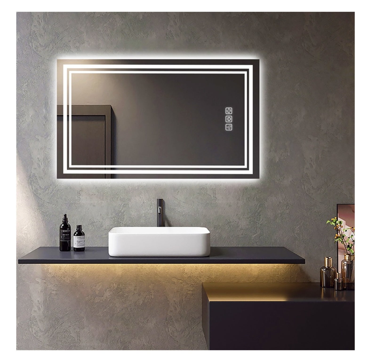 Bathroom Mirror 40" x 24" Front and Backlight, 5 Mins Defog, 5MM Full ...