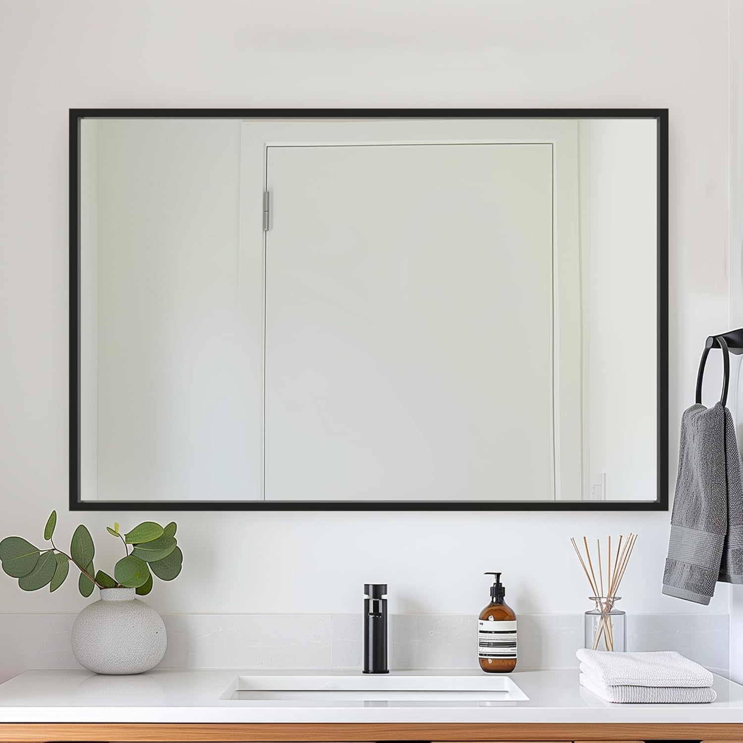 Bathroom Mirror, 48"x32" Wall Mirror, Decorative Mirrors Vanity Mirror Aluminum Alloy Frame ...