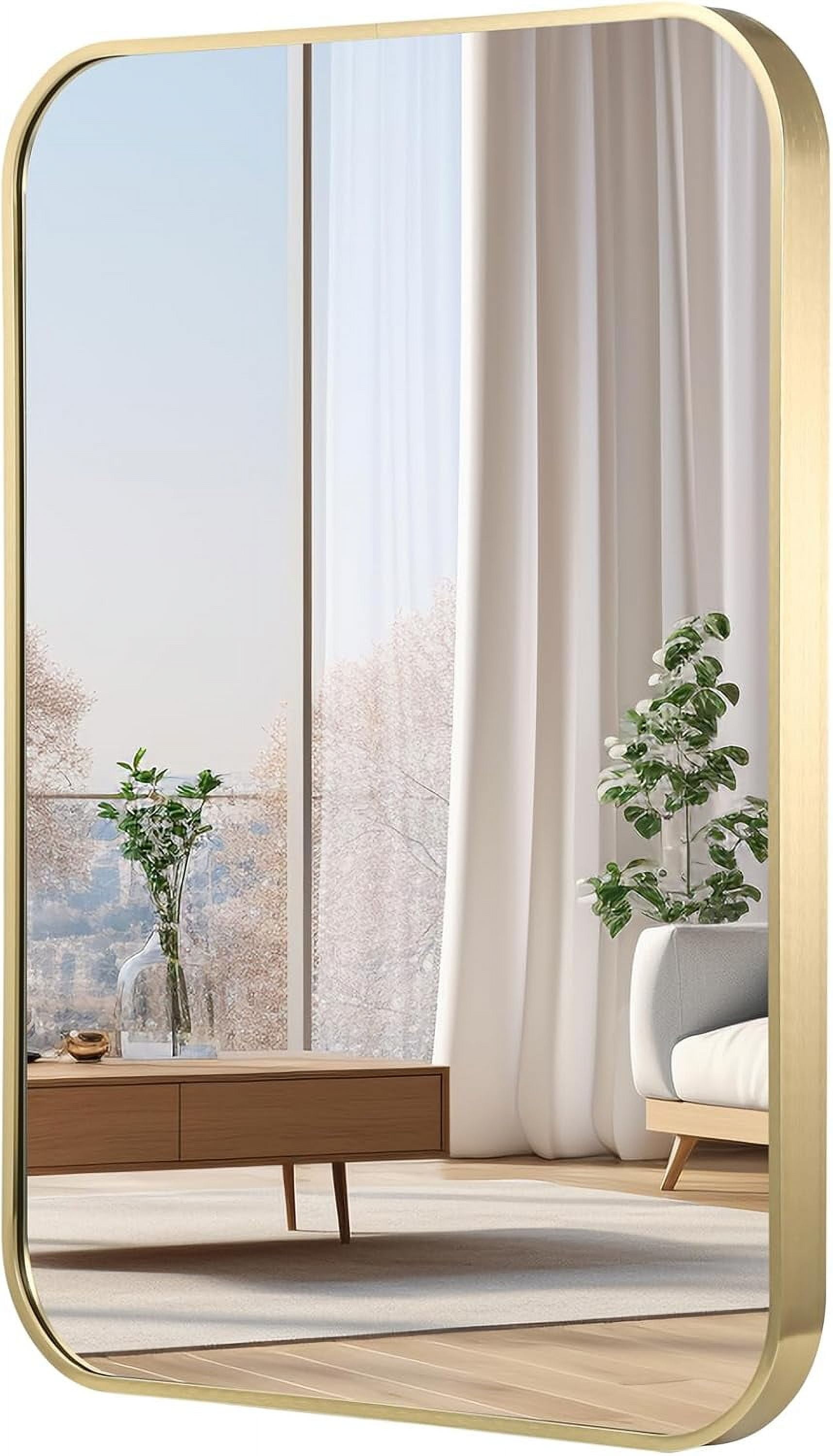 Bathroom Mirror, Brushed Brass Gold Metal Framed Rectangular Mirror ...