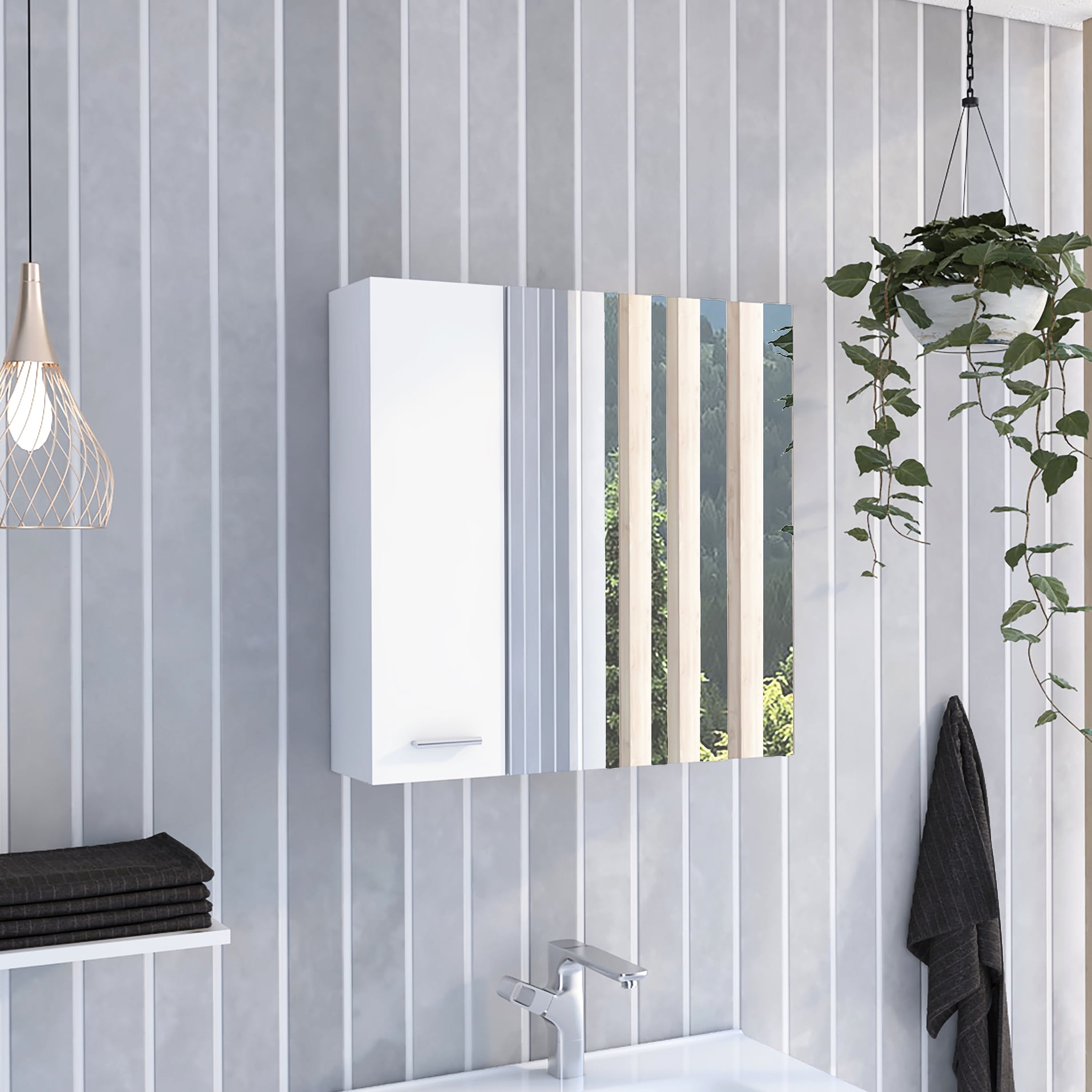 Bathroom Mirror Cabinet With 4 Shelves - White, Functional Storage Unit ...
