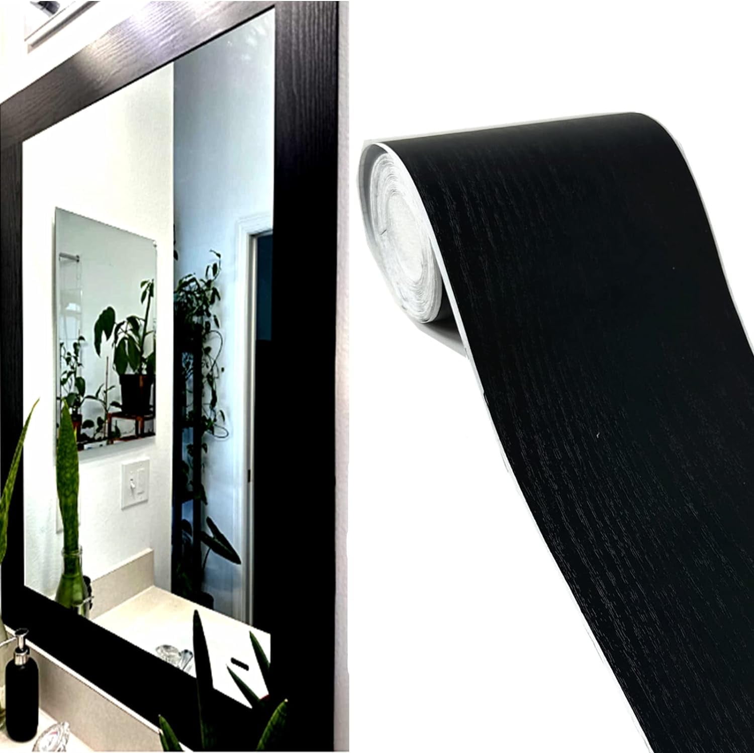 Black Wood Grain Wallpaper Border, Peel and Stick Bathroom Mirror Frame ...