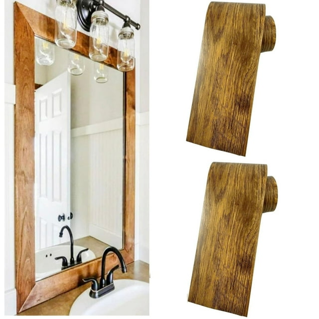 Bathroom Mirror Frame Border Sticker,Wood Grain Wallpaper Border,Brown ...