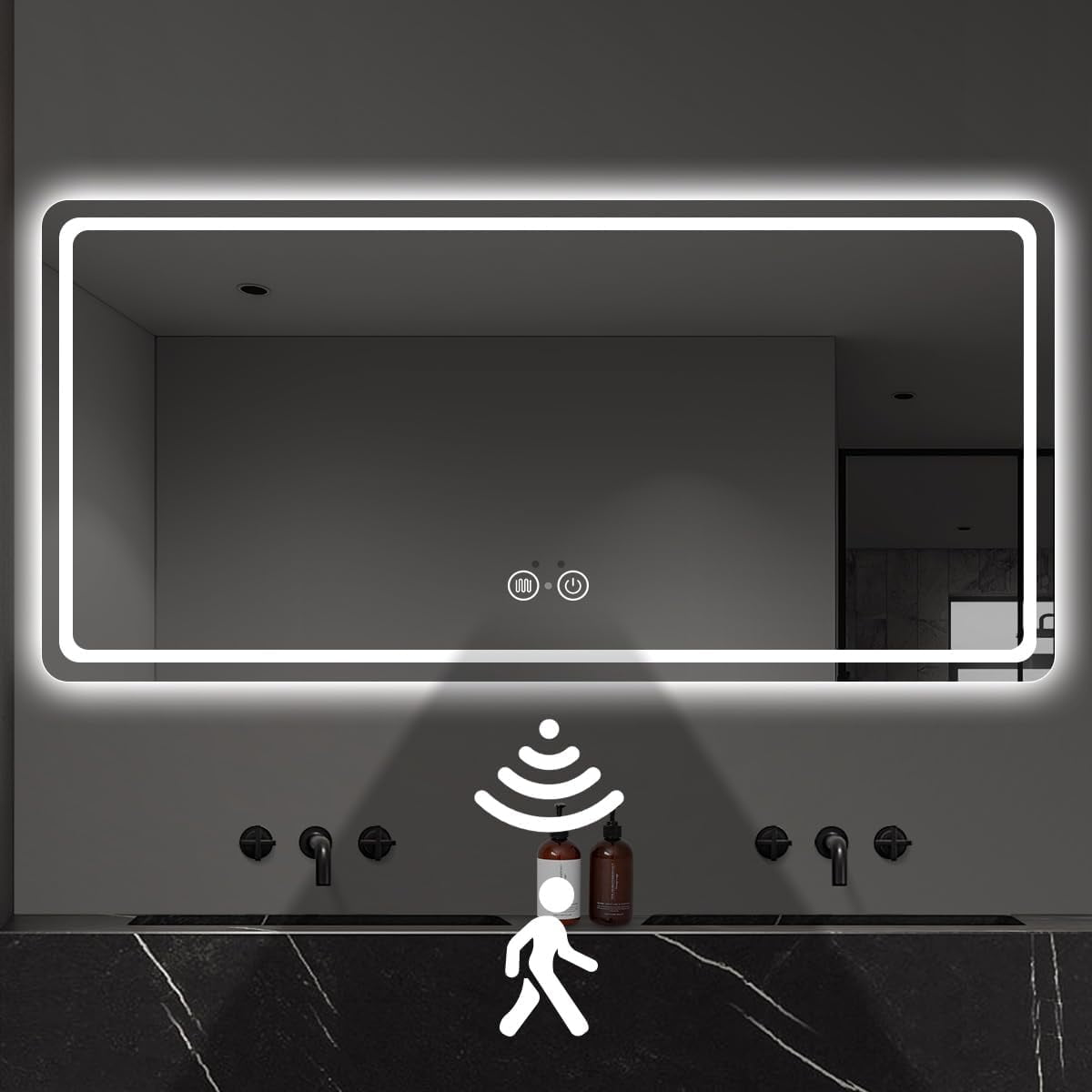 Bathroom Mirror, Infrared Motion Sensor Vanity Mirror with 3 Colors ...