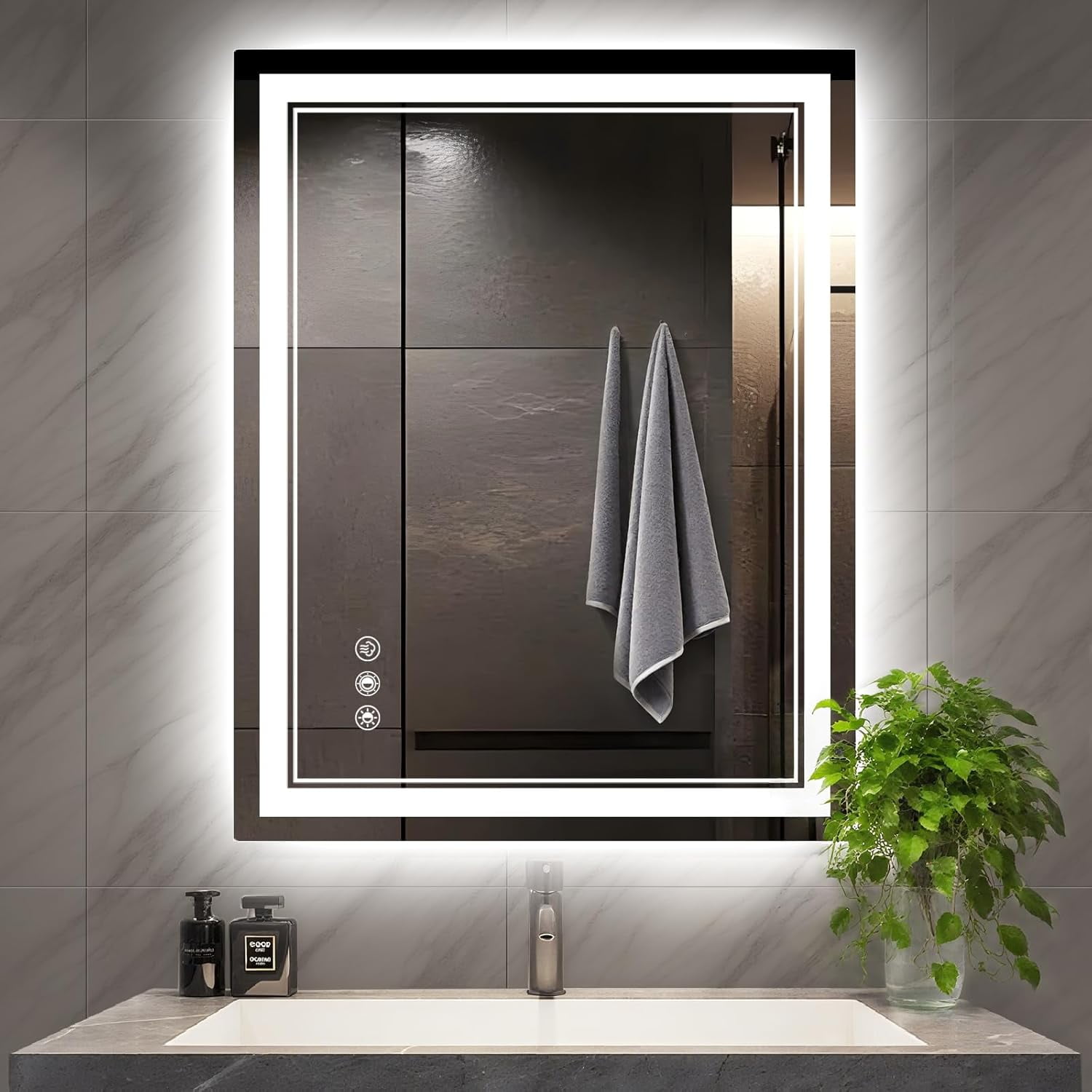 Bathroom Mirror with Lights: 24"x32" Wall Mounted Large Lighted Mirrors Fogless, Anti-Fog ...