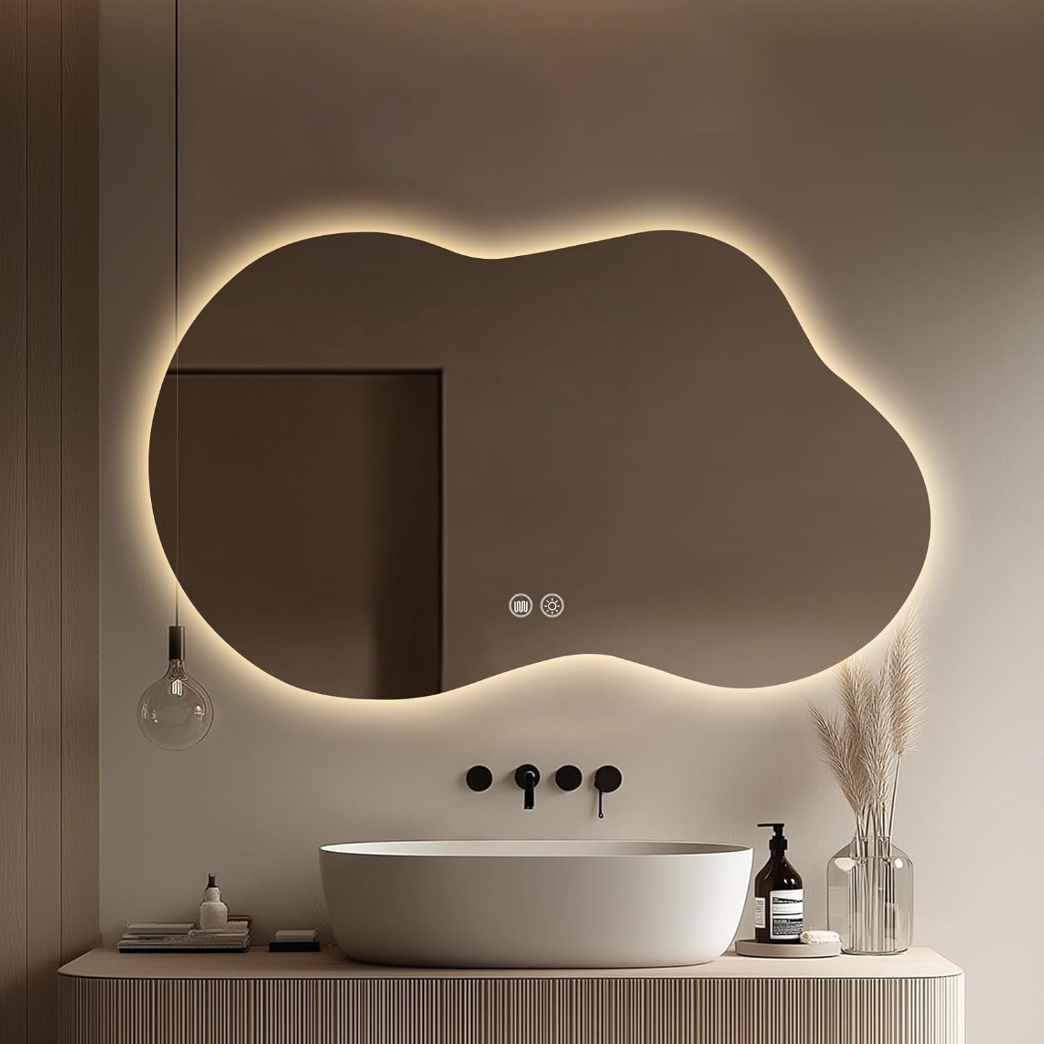 Bathroom Mirror with Lights 24x40, Stepless Dimmable Irregular Backlit ...