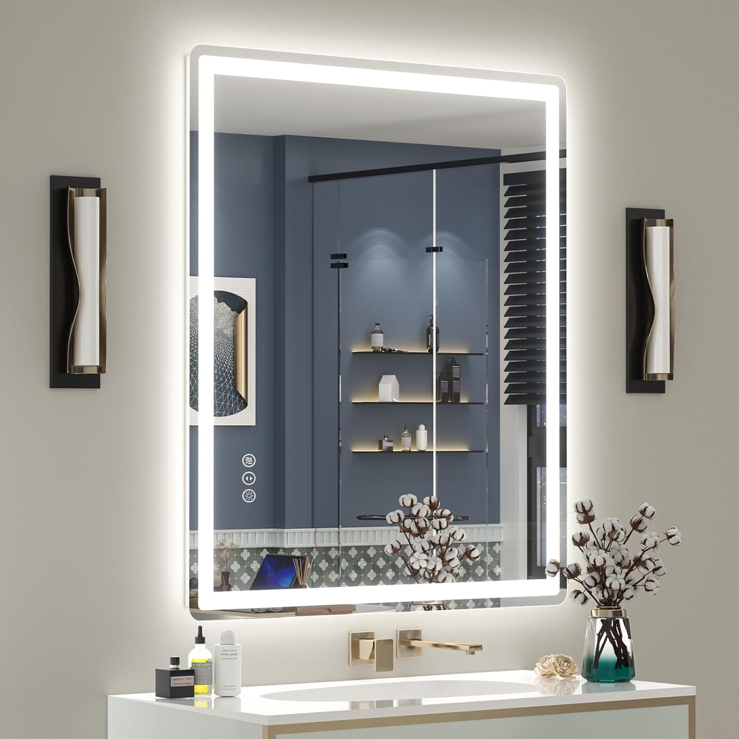 Bathroom Mirror with Lights 36"x 30", Rounded Rectangle Lighted Vanity ...