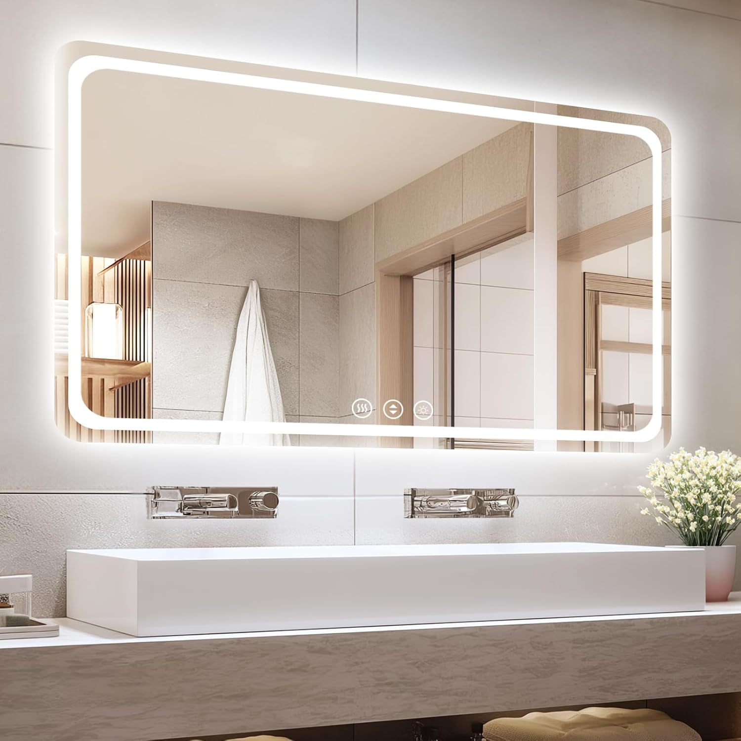 Bathroom Mirror with Lights, Anti-Fog & Tri-Color Lighting - Wall ...