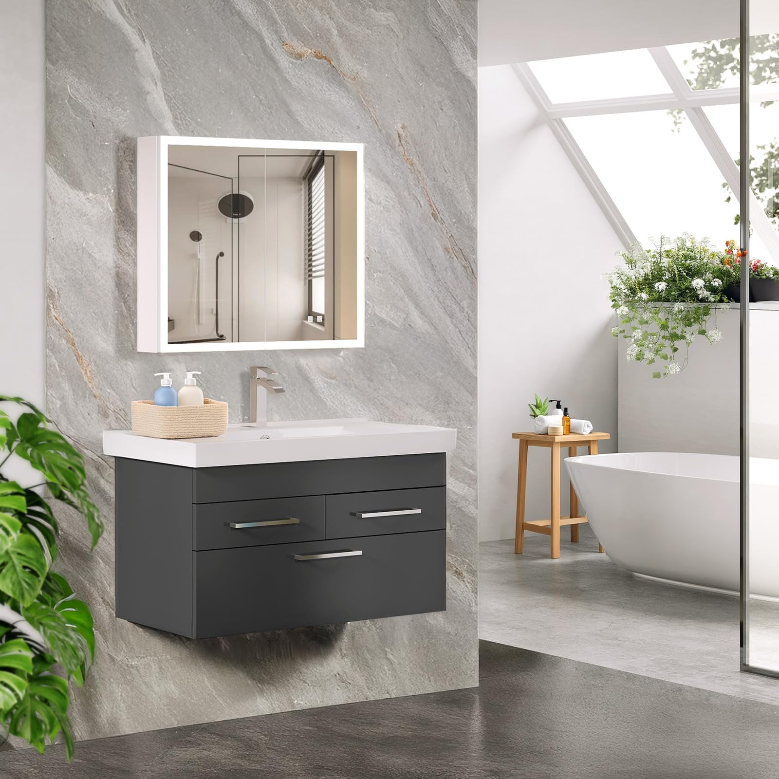 Bathroom Mirror Medicine Cabinet with Lights, Wall Mounted Storage with ...