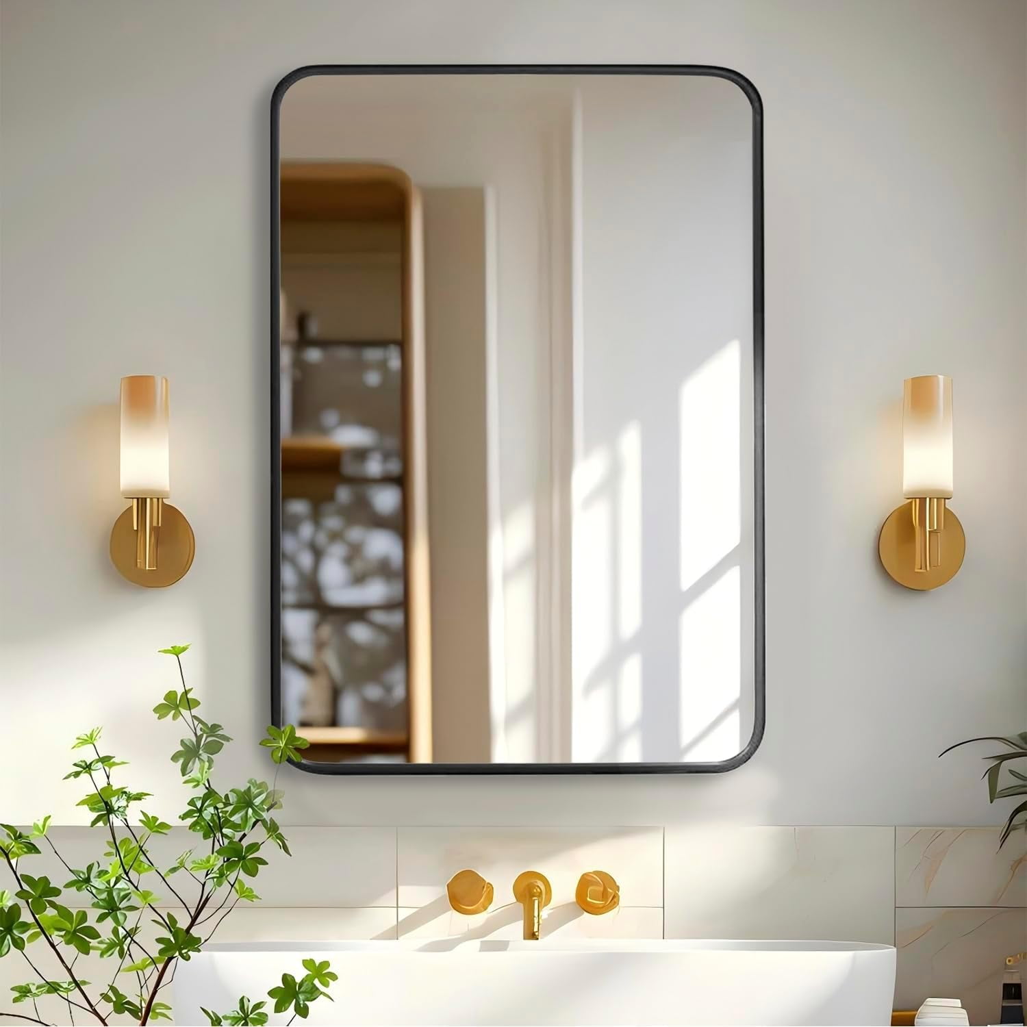 Bathroom Mirror, Vanity Mirrors for Over Sink Wall, Large with Metal ...