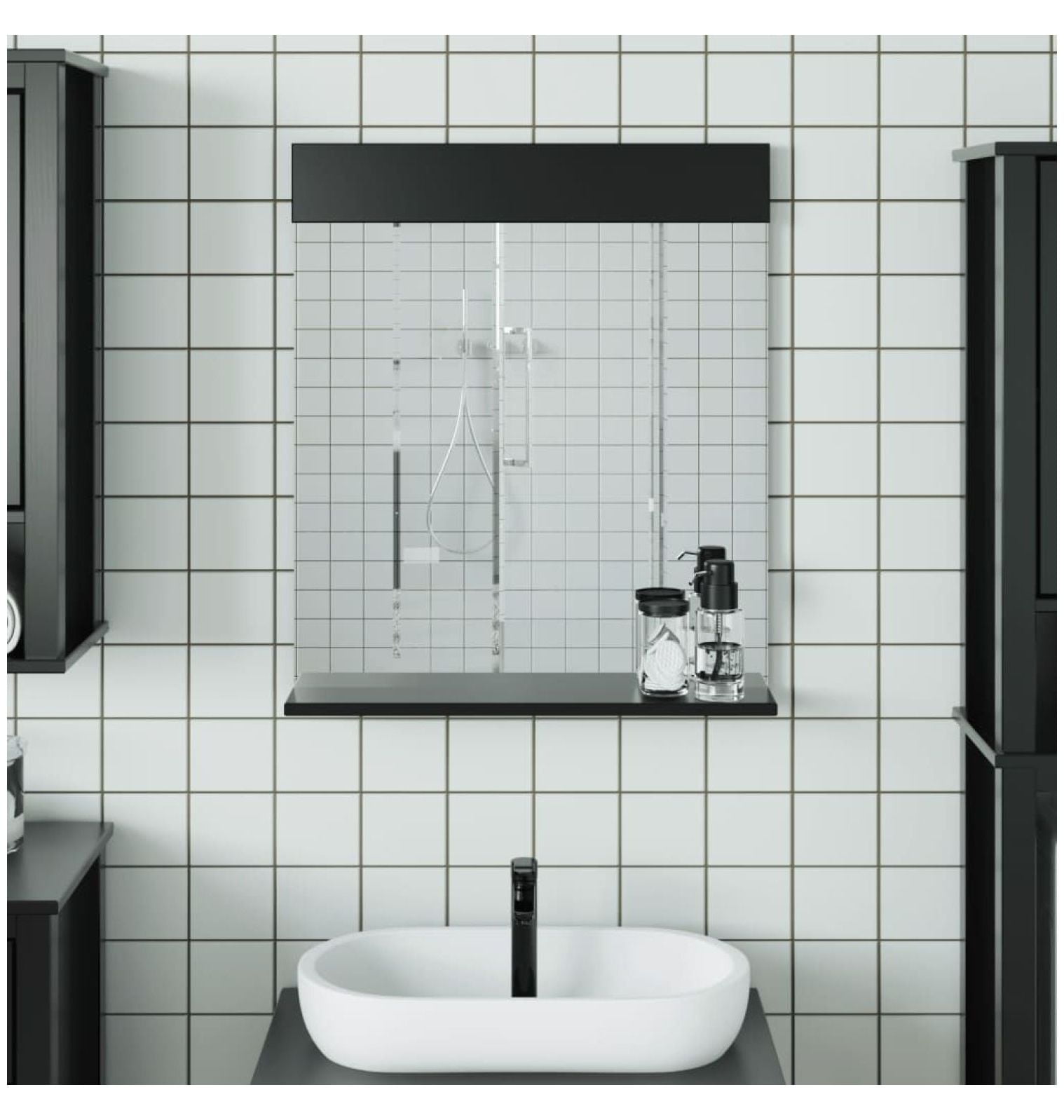 Bathroom Mirror with Shelf BERG Black 23.6x27.6", Solid Wood Wall ...