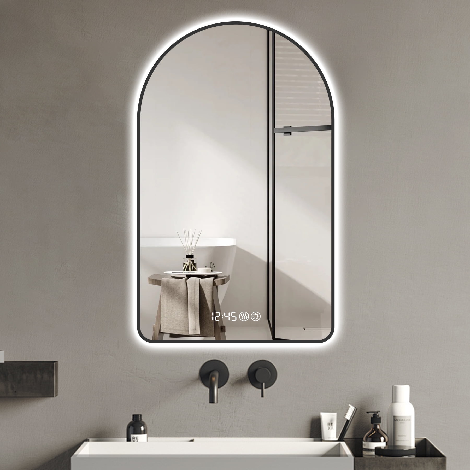 Bathroom Mirrors 28"x48"Arched LED Mirror for Bathroom,Time and ...