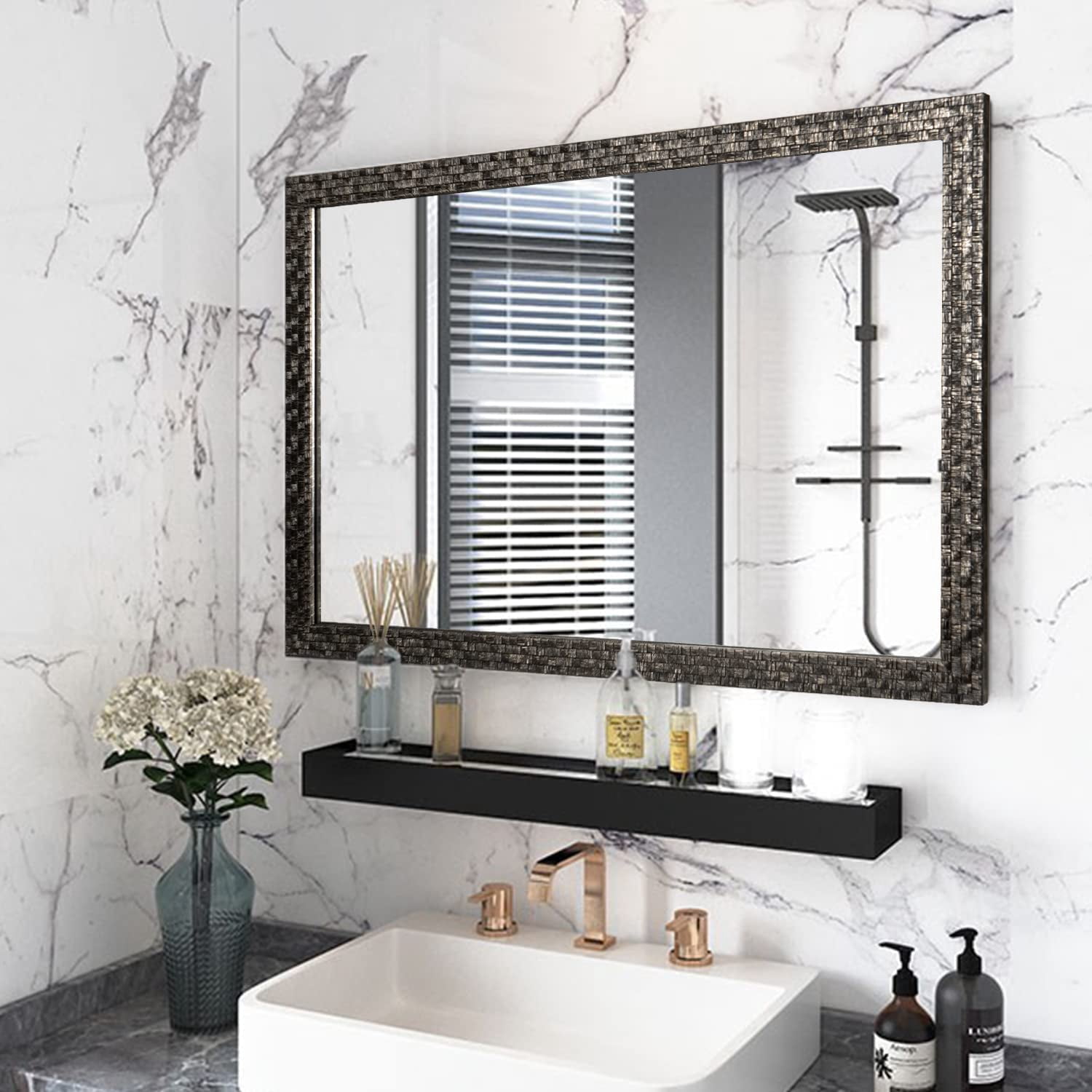 Bathroom Mirrors 40x24 Inch for Wall, Modern Rectangle Black Frame Wall ...
