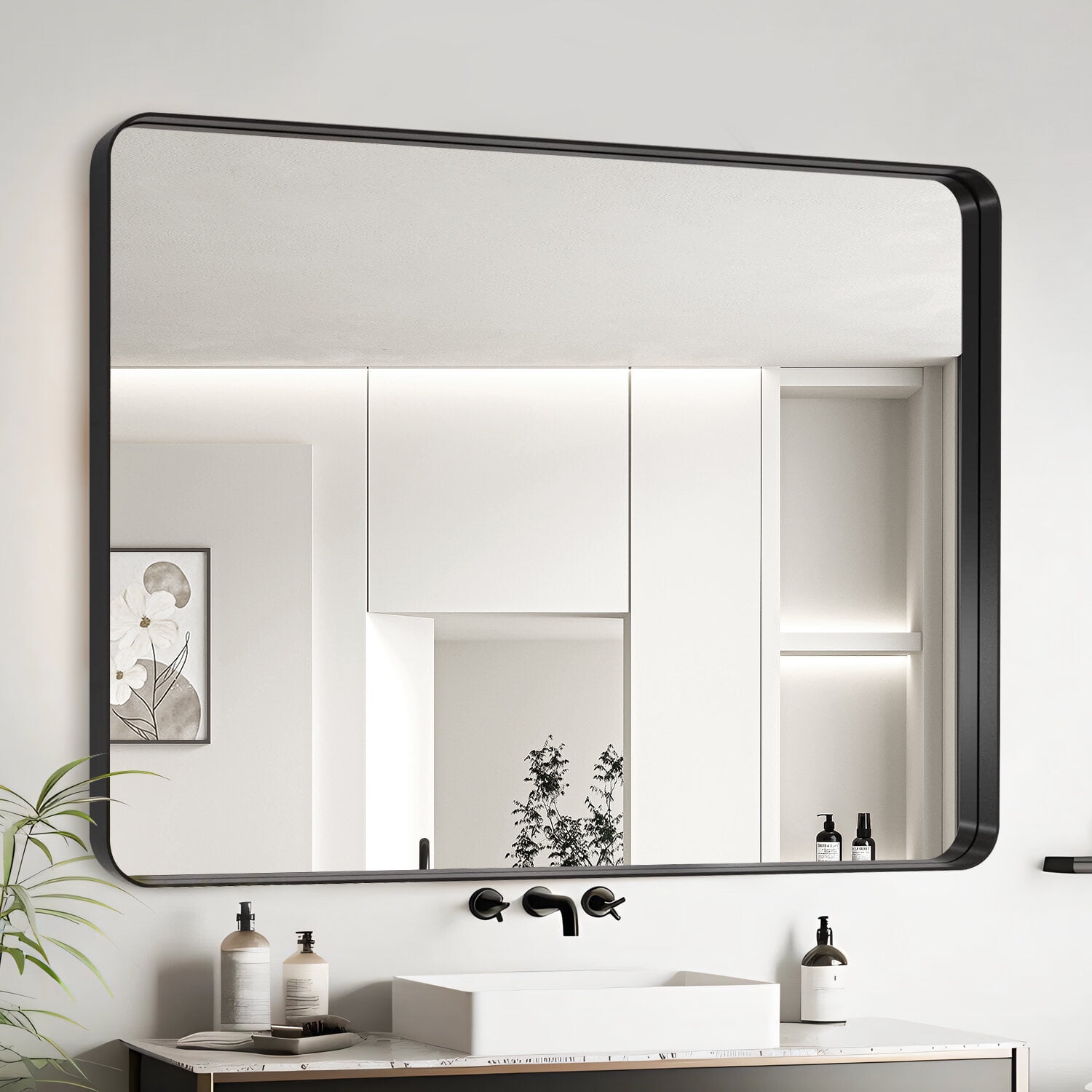 Bathroom Mirrors 72x40 Inch Black Aluminium Frame Bathroom Mirror,Wall ...