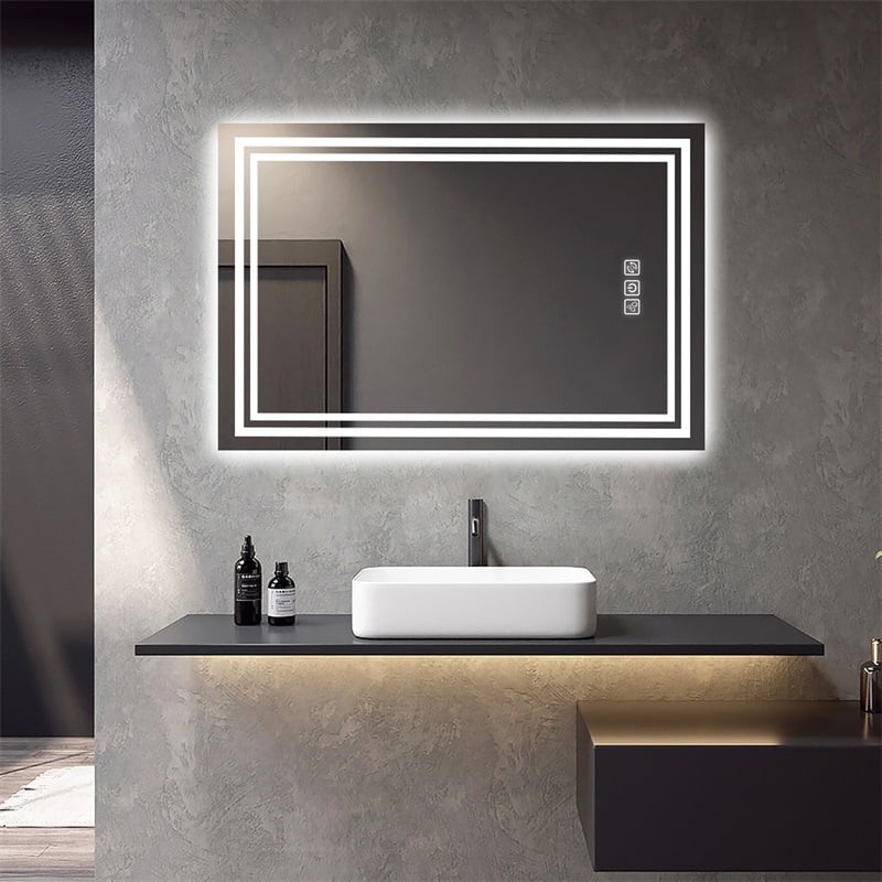 Bathroom Mirrors LED Bathroom Mirror 40" x 32" Front and Backlight, 5 ...