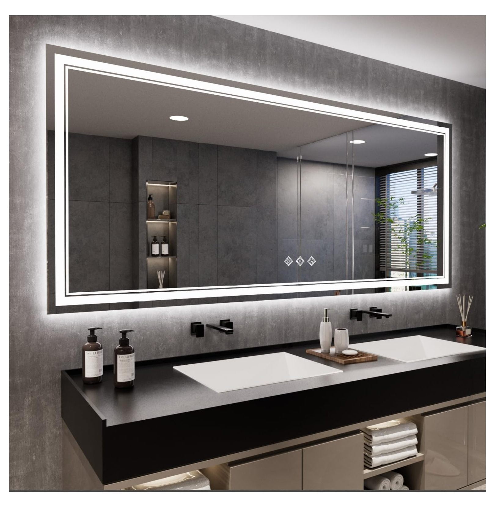 Bathroom Mirrors for Wall, 88x38 Inch Gradient Front and Backlight Big ...
