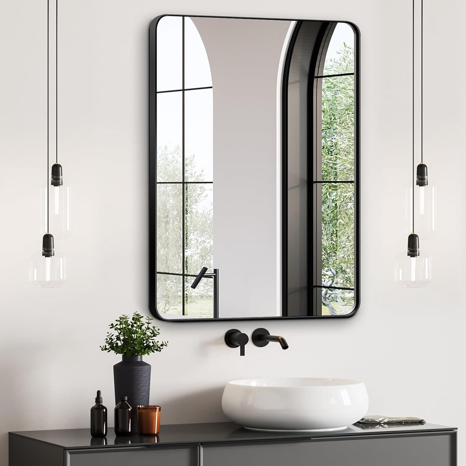 Bathroom Mirrors for Over Sink,1Pcs 24x36Inch Vanity Wall,Black Metal ...