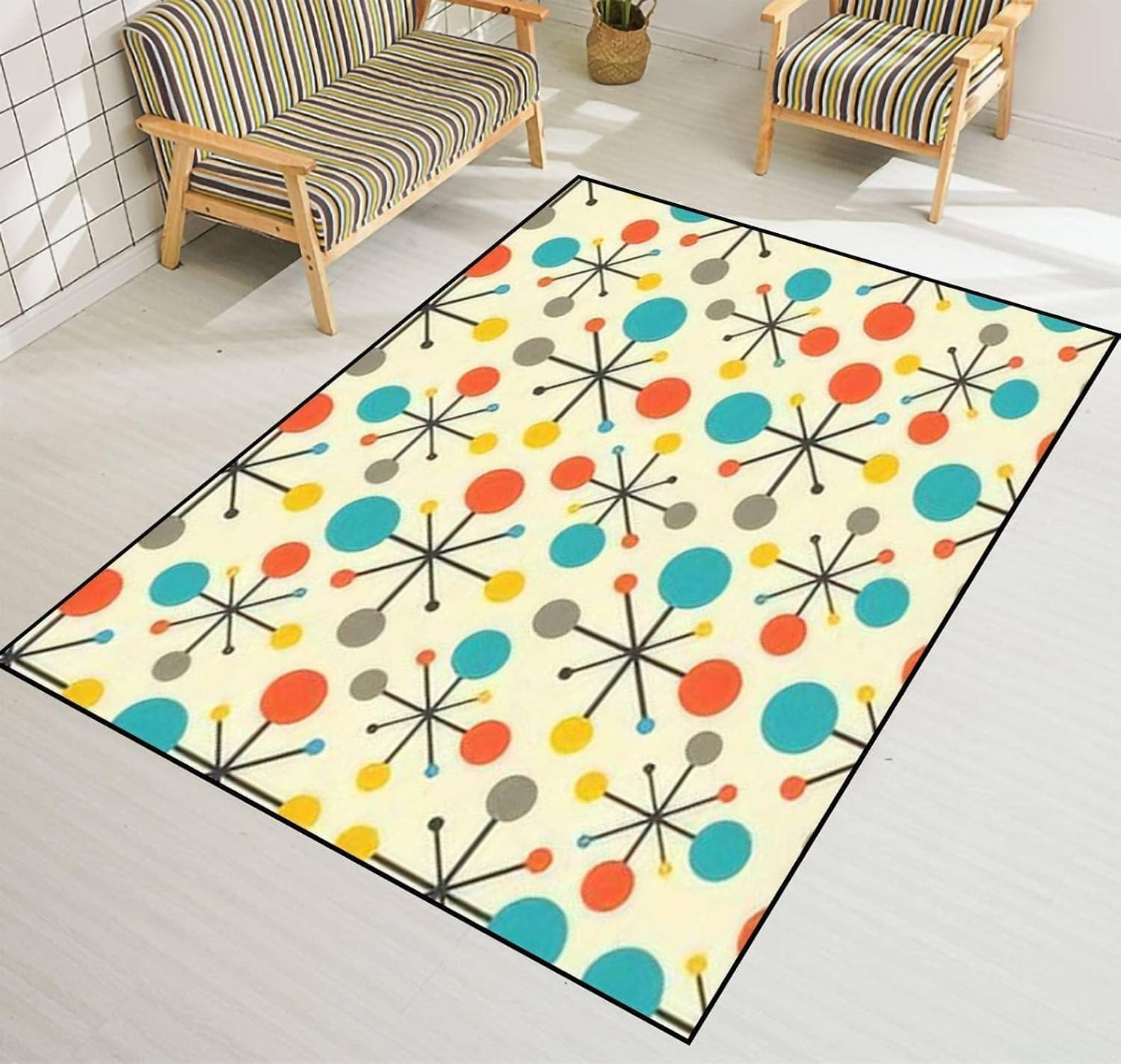 Bathroom Modern Rug, Colorful Atoms Bedroom Rugs, Area Rug Soft Non ...