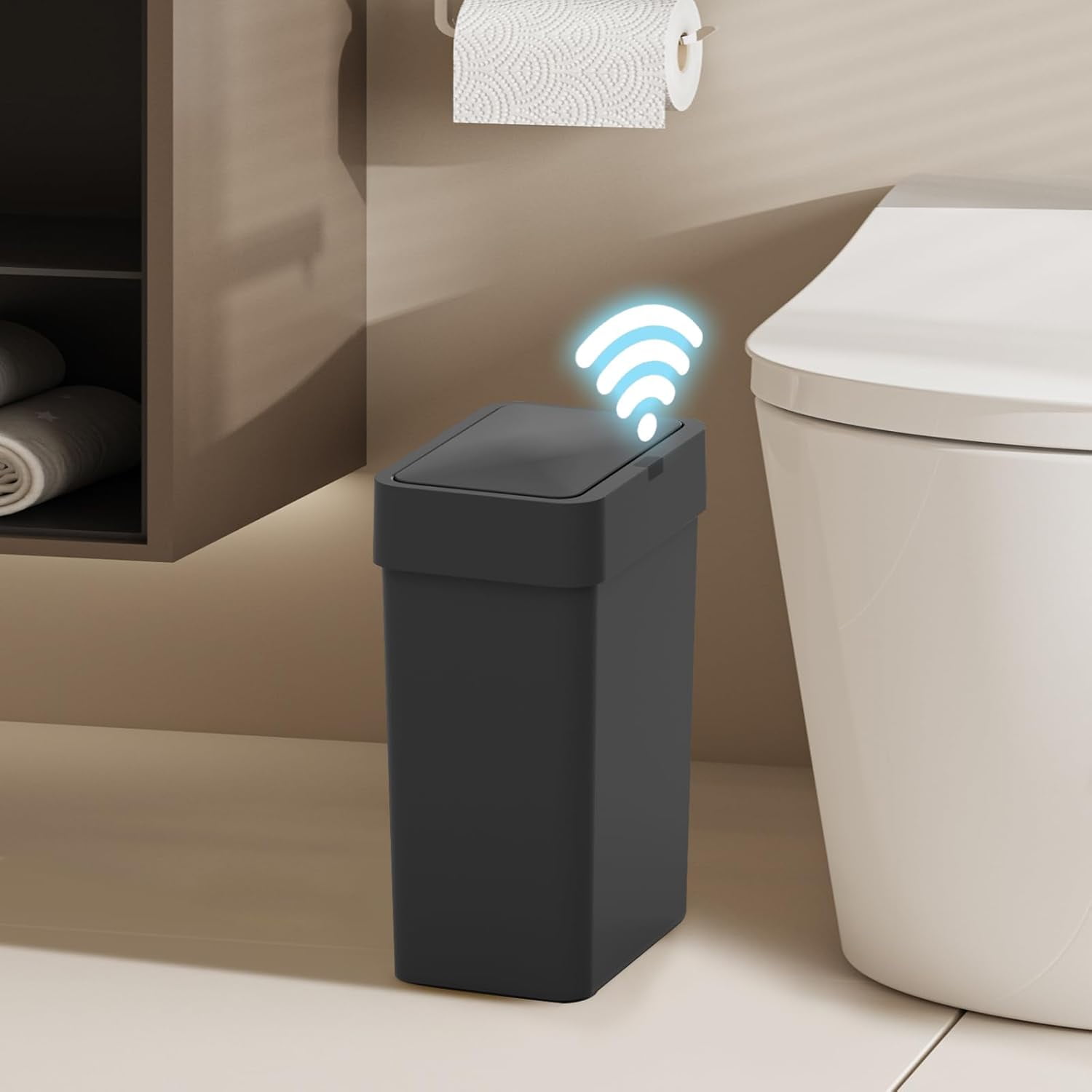 Bathroom Motion Sensor Trash Can with Lid 2.5 Gallon Slim Garbage Can Small Touchless Trash Bin ...