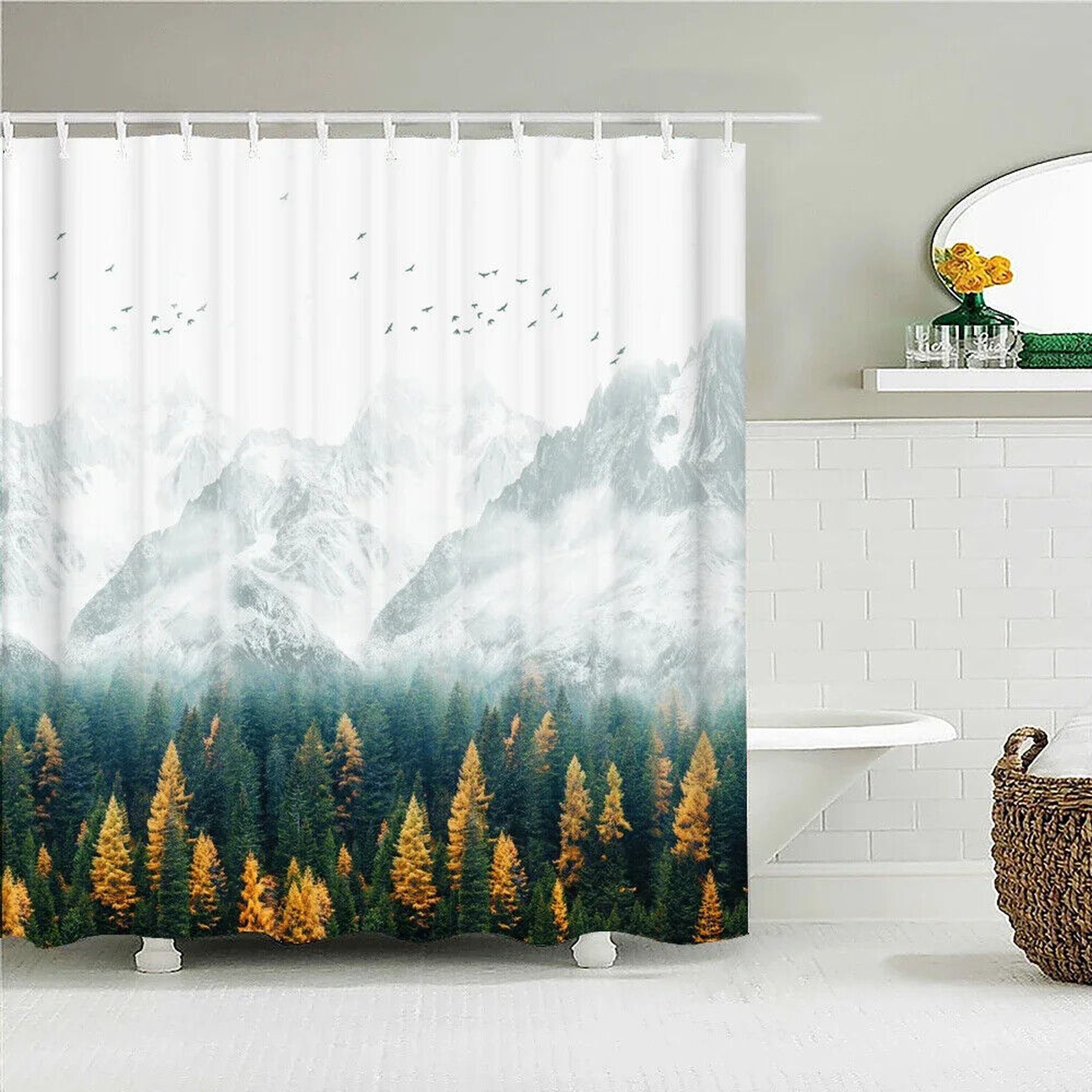 Bathroom Natural landscape printed shower curtains decorate the ...