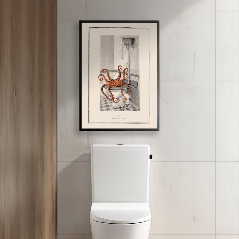 Bathroom Octopus Wall Art Funny Toilet Poster for Vintage Bathroom ...