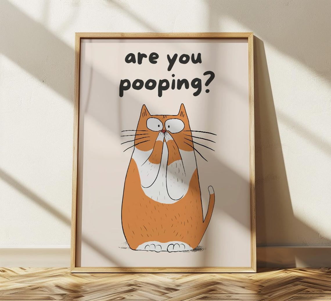 Bathroom Orange Ginger Cat Are You Pooping Print For Toilet Wall Art ...