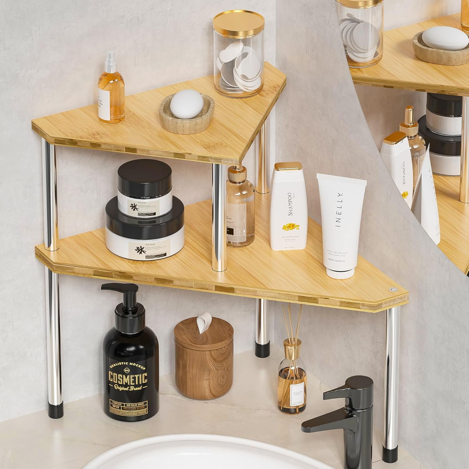 Bathroom Organizer Countertop Corner Shelf – 2 Tier Bathroom ...