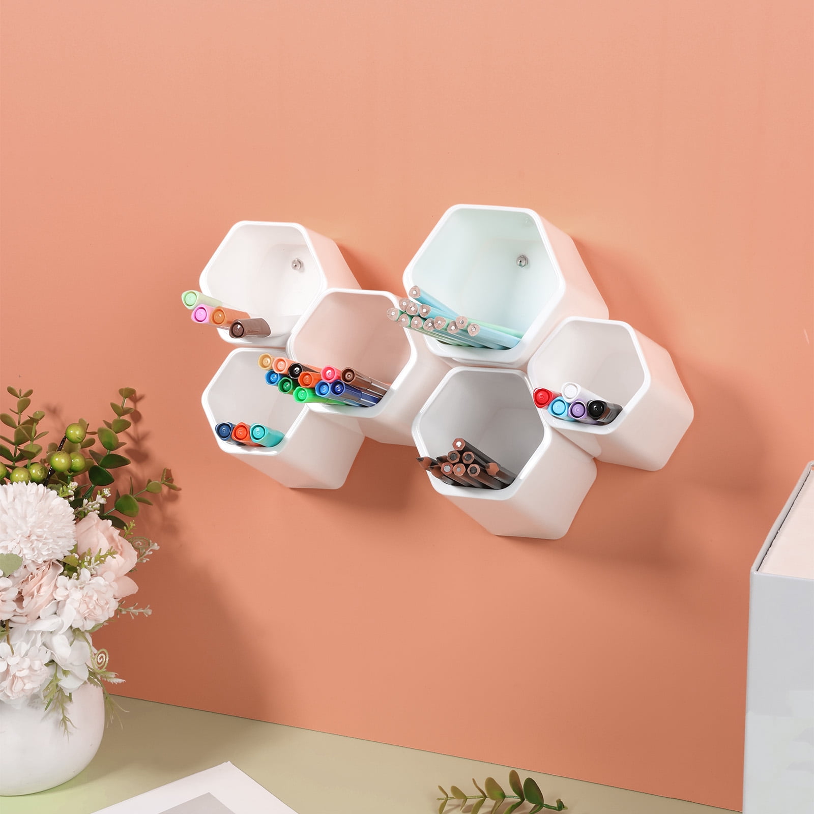 6 Grids Hexagonal Splicing Pen Holder Plastic 6 Cup Modular Pen ...