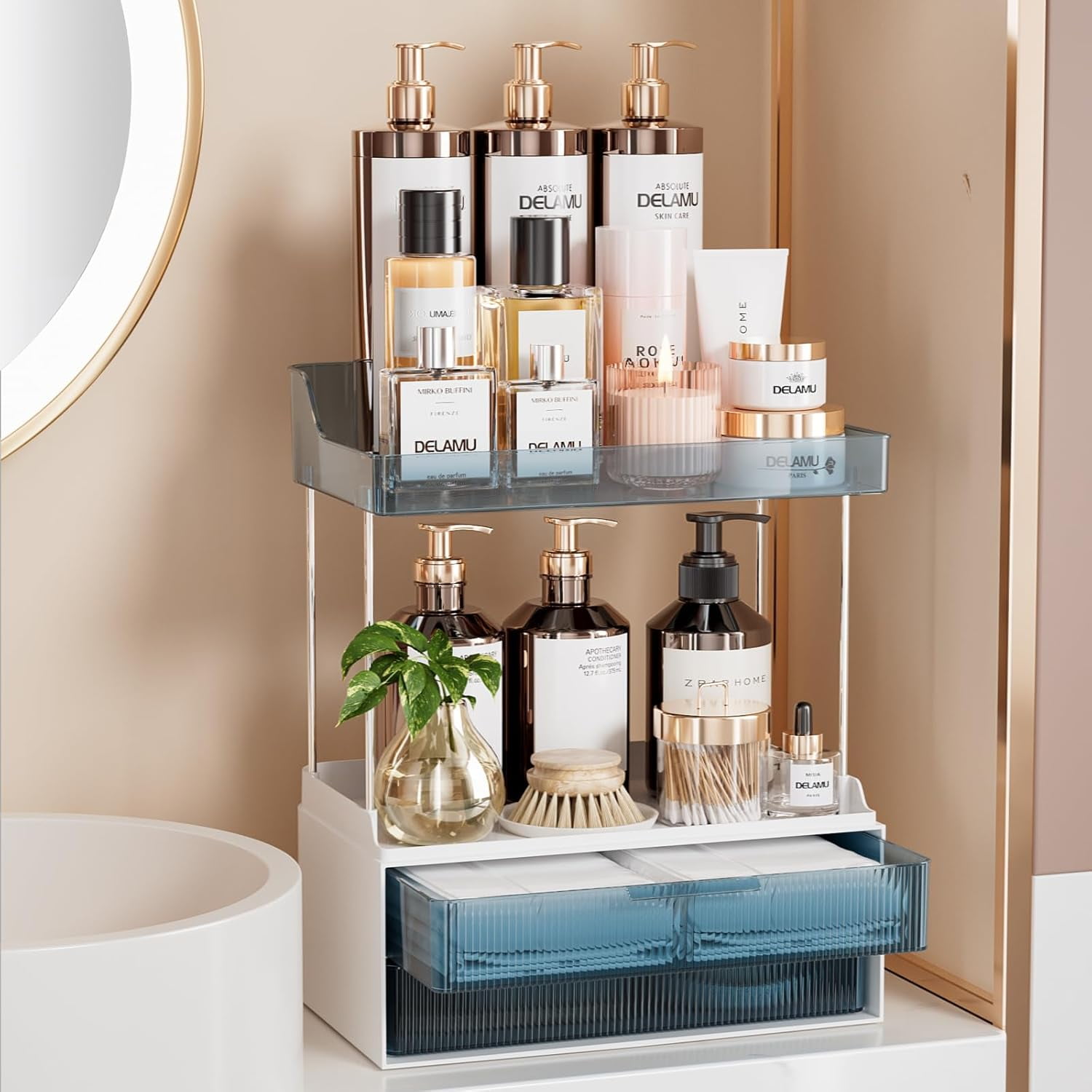 Bathroom Organizers and Storage, 2-Tier 2-Drawer Makeup Organizer ...