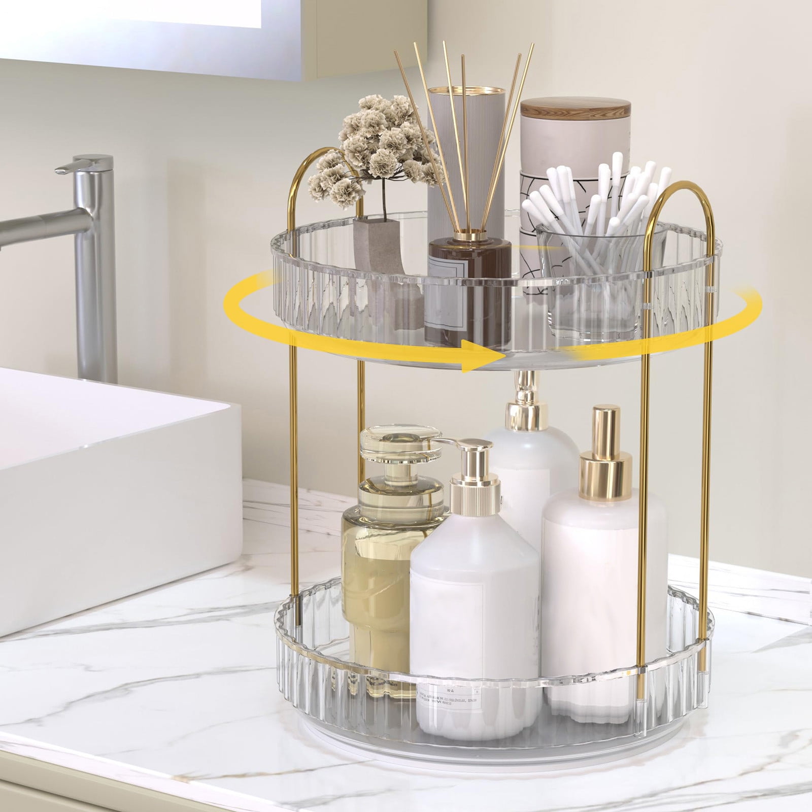 Bathroom Organizers and Storage 2-Tier Rotate Bathroom Counter ...