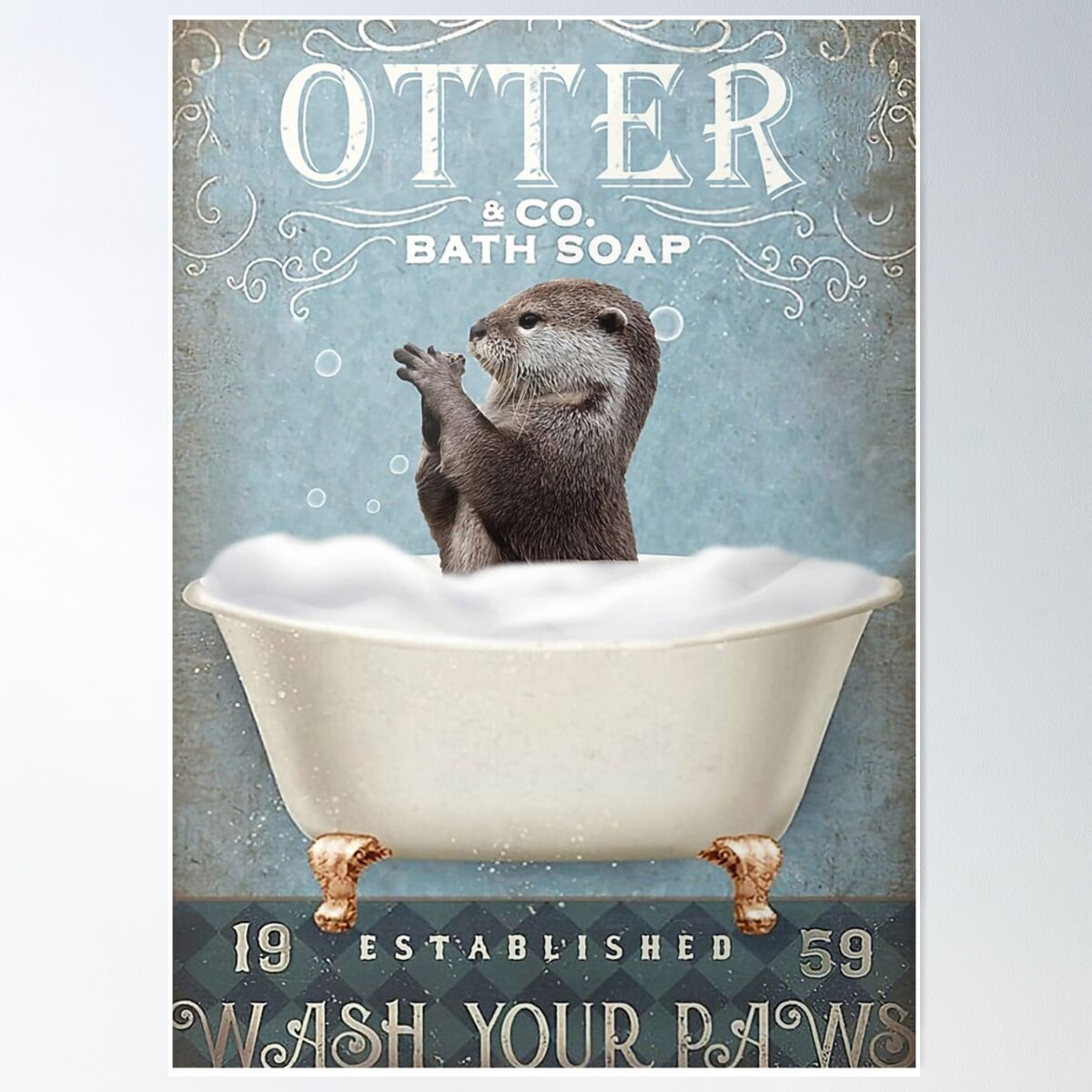 Bathroom Otter And Co. Bath Soap Wash Your Paws Poster Poster Wall Art, Modern Wall Decor For ...