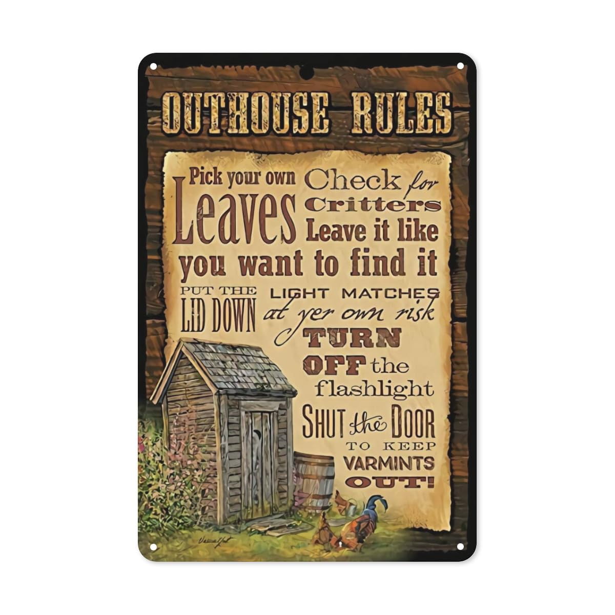 Bathroom Outhouse Rules Metal Sign Metal Plaquees Size: 16 x 12 Inch ...