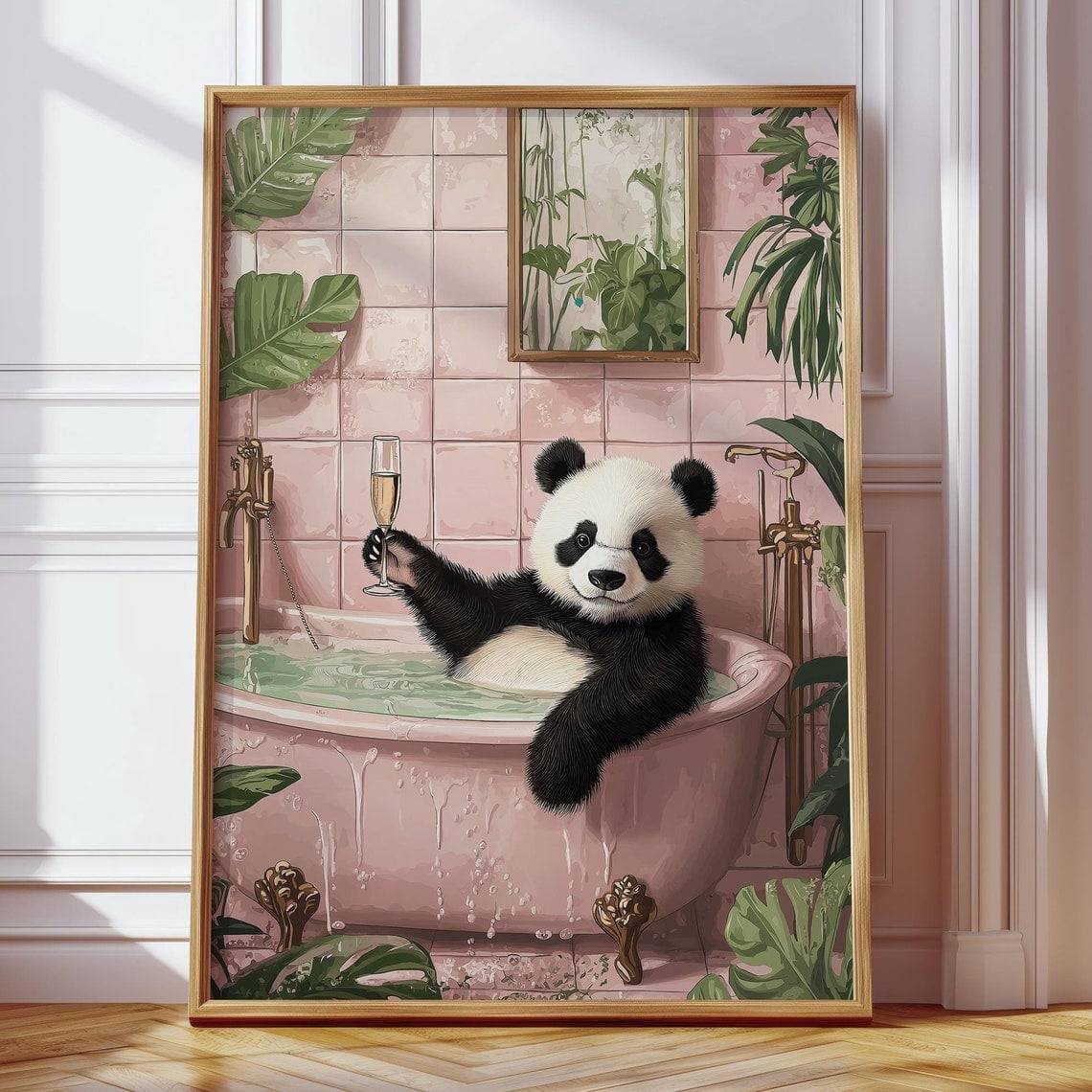 Bathroom Panda Print Funny Bathroom Wall Decor Showering Print Toilet ...