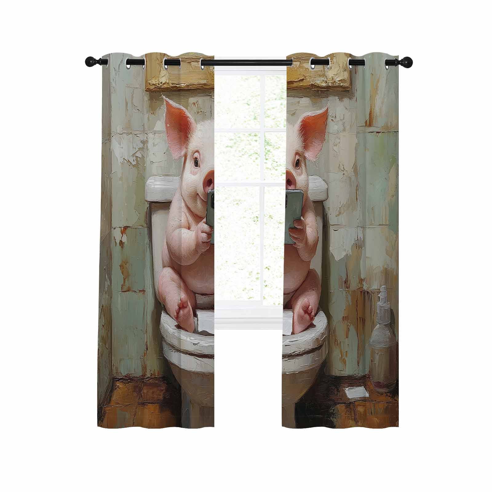 Bathroom Pig Blackout Curtains 96 Inches Long for Bedroom, Toilet ...
