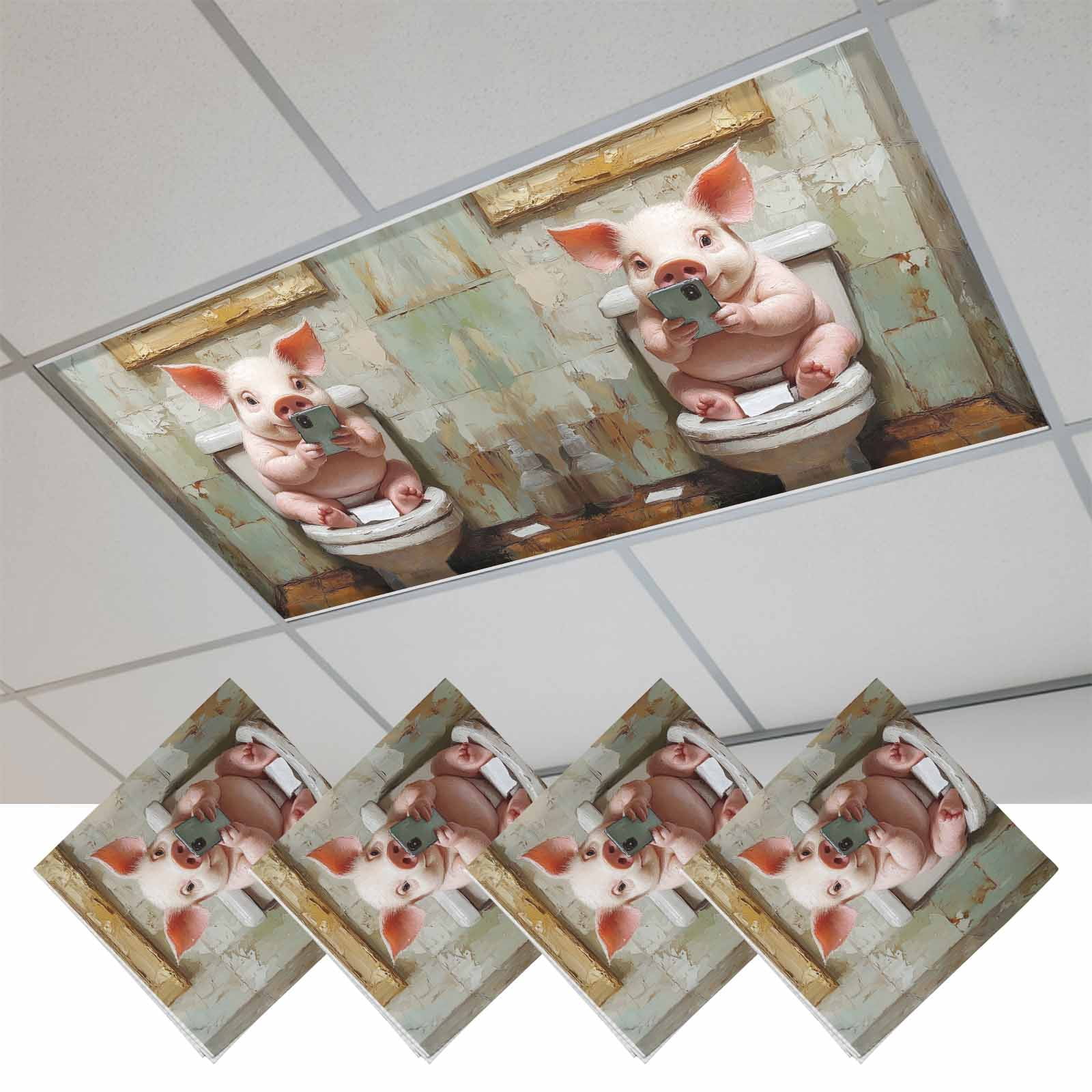 Bathroom Pig Fluorescent Light Covers, Toilet Animals Vintage Magnetic ...