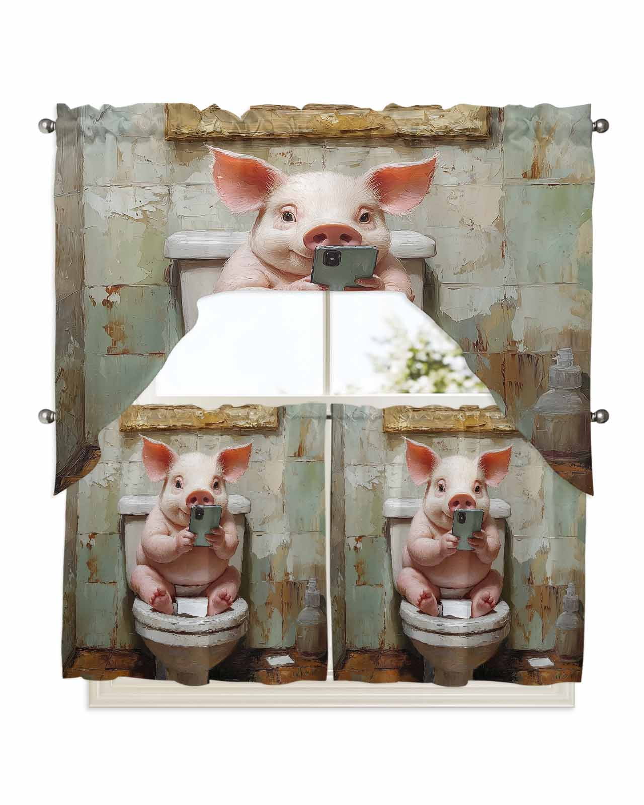 Bathroom Pig Kitchen Curtains Swag Valance and Tier Curtains Set 24 ...