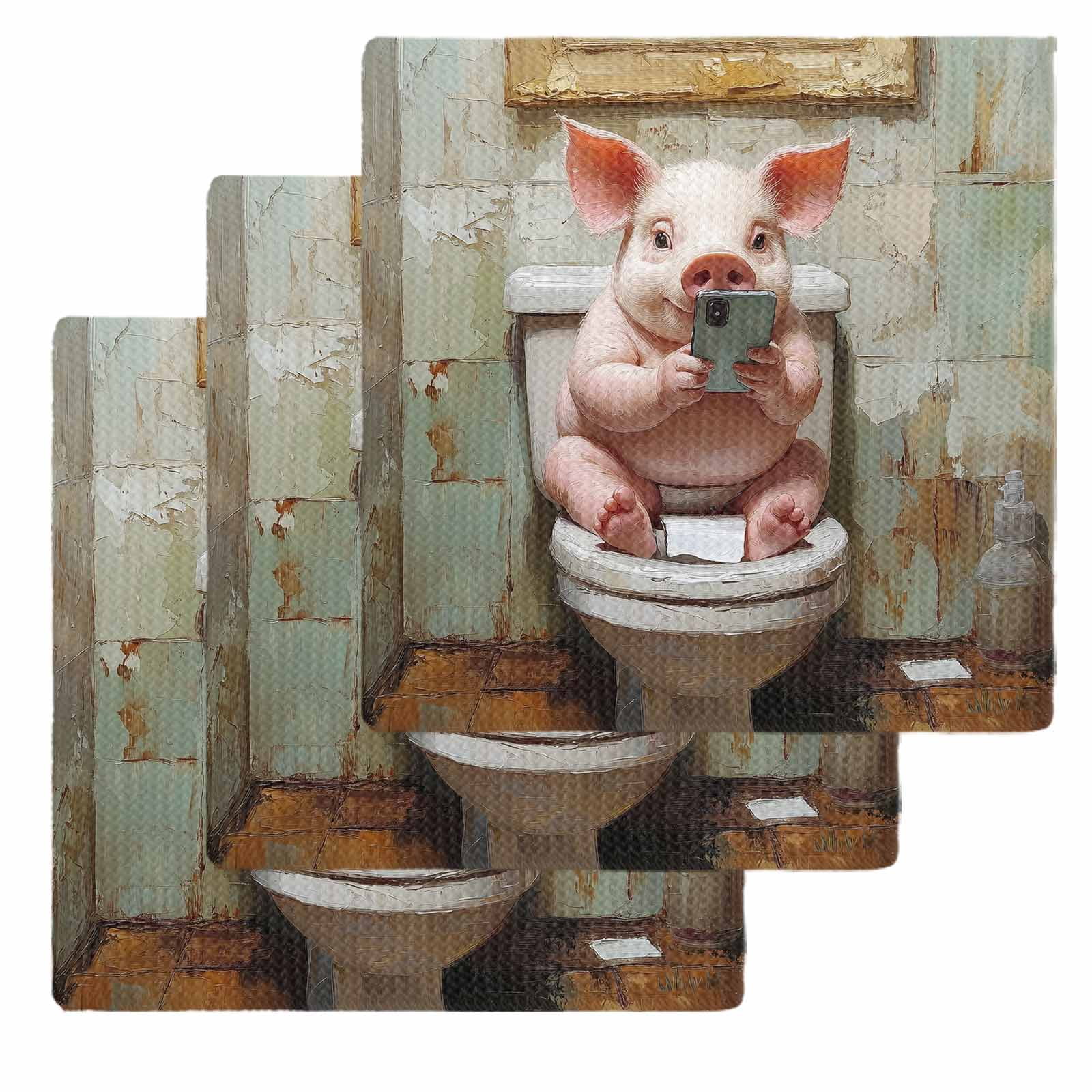 Bathroom Pig Kitchen Dish Towels for Drying Dishes Set of 3, Toilet ...