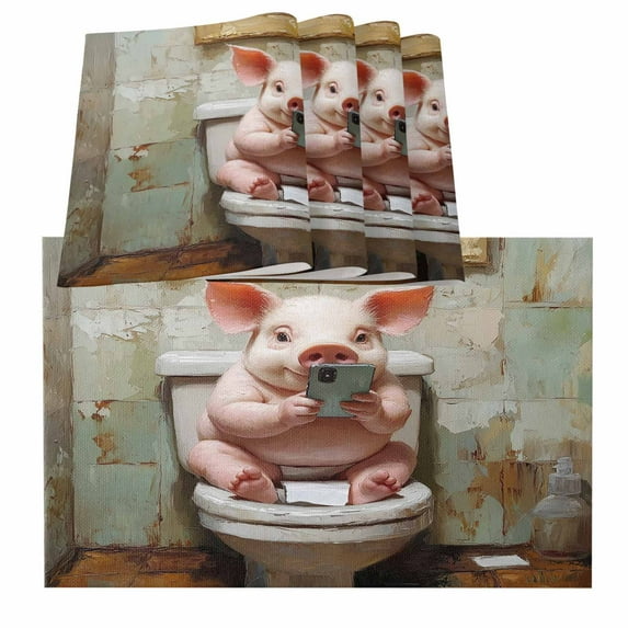 Bathroom Pig Placemats for Dinning Table Set of 4, Toilet Animals ...