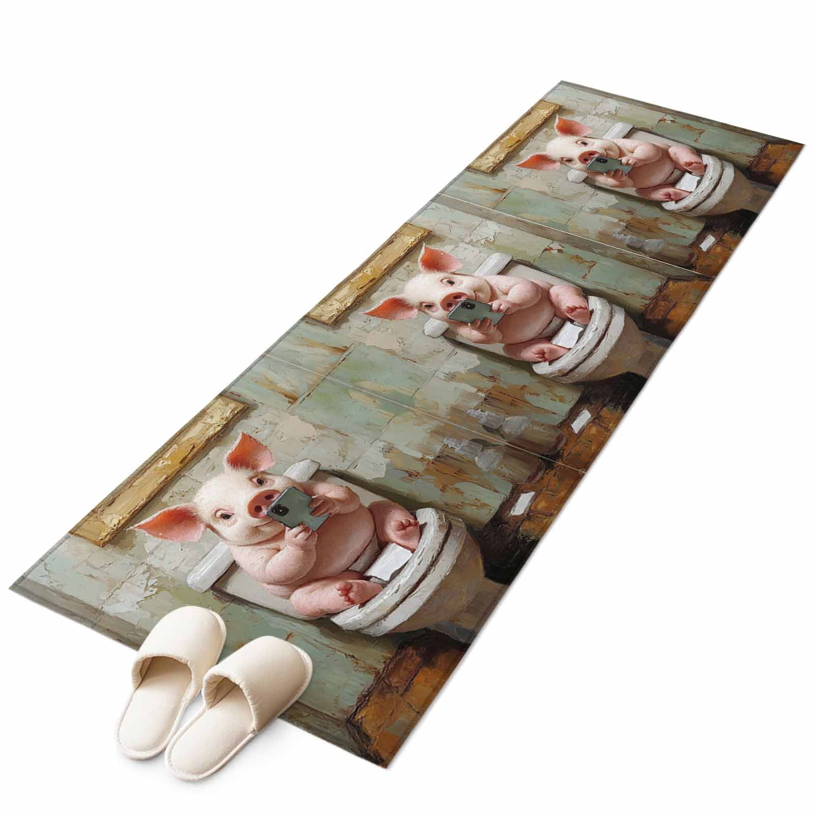 Bathroom Pig Runner Rug 2x6 FT, Non Slip Hallway Carpet, Toilet Animals ...