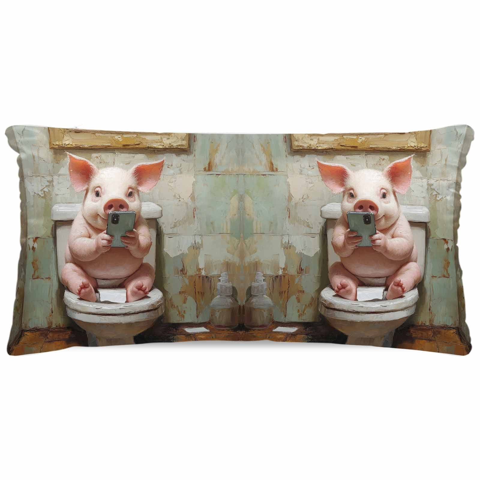 Bathroom Pig Satin Pillowcase for Hair and Skin with Zipper, Soft ...