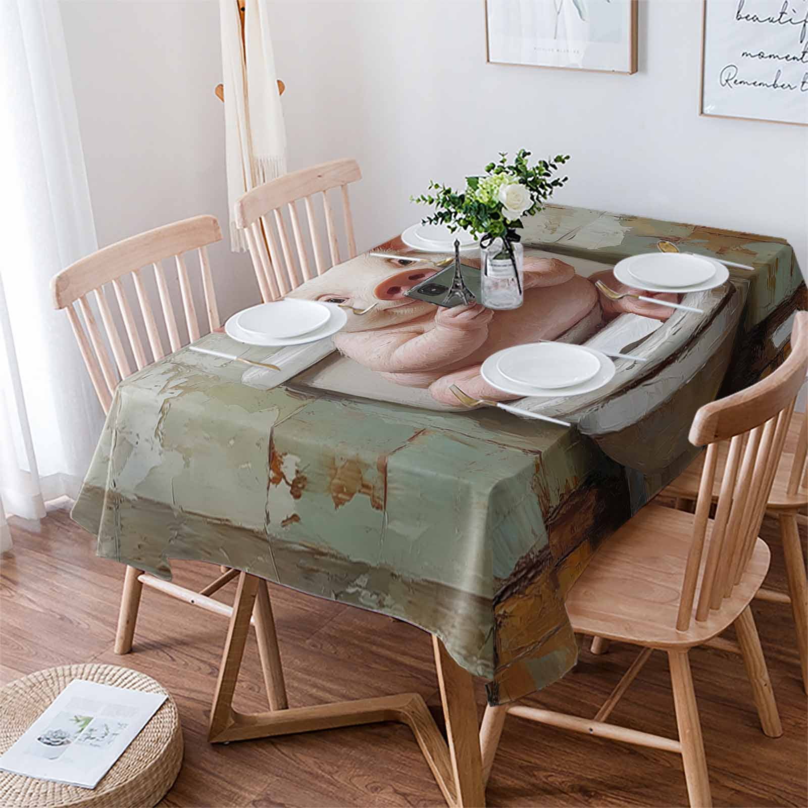 Bathroom Pig Tablecloth Rectangle Table Cloth 52x70 , Waterproof ...