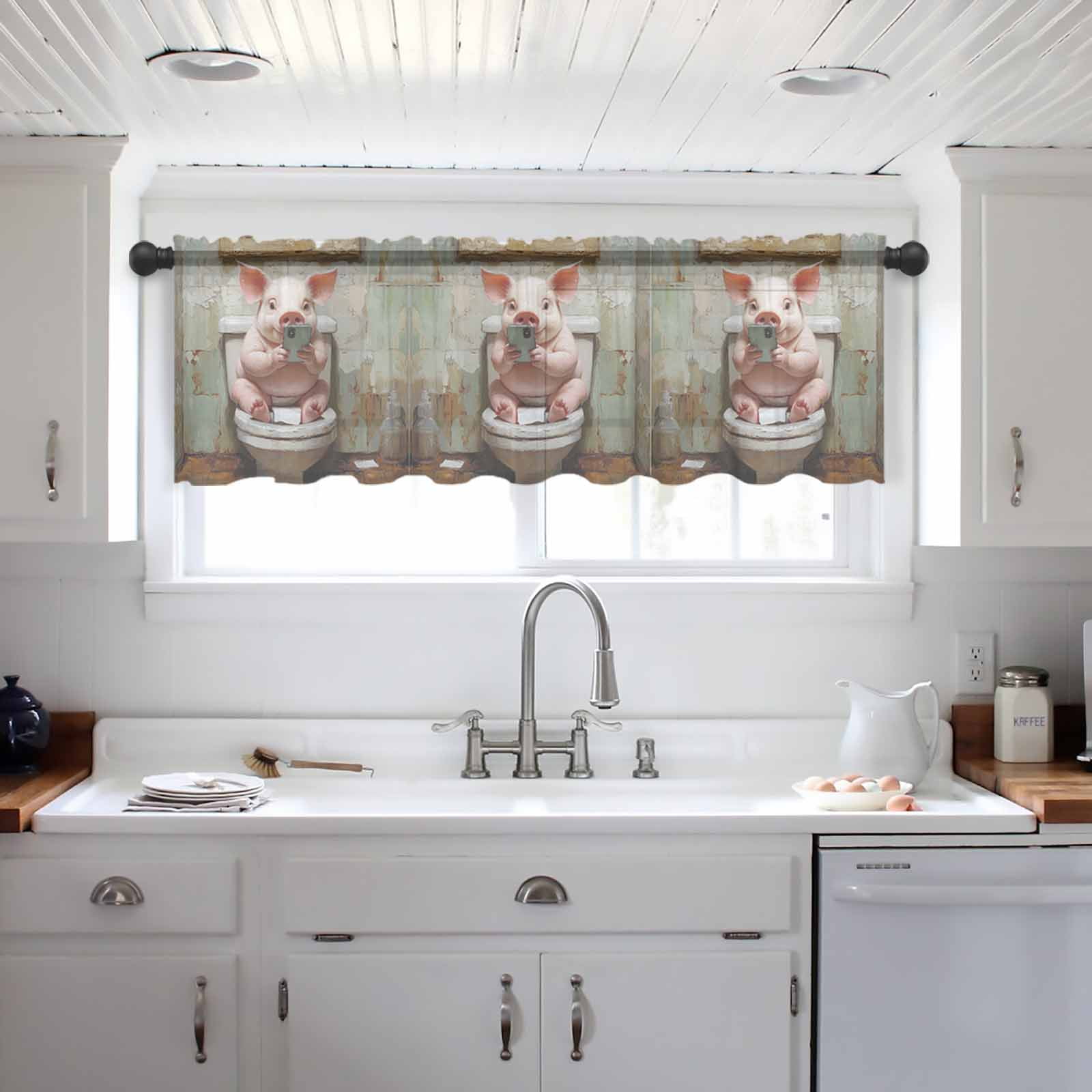 Bathroom Pig Valance Curtains for Kitchen/Living Room/Bathroom/Bedroom ...