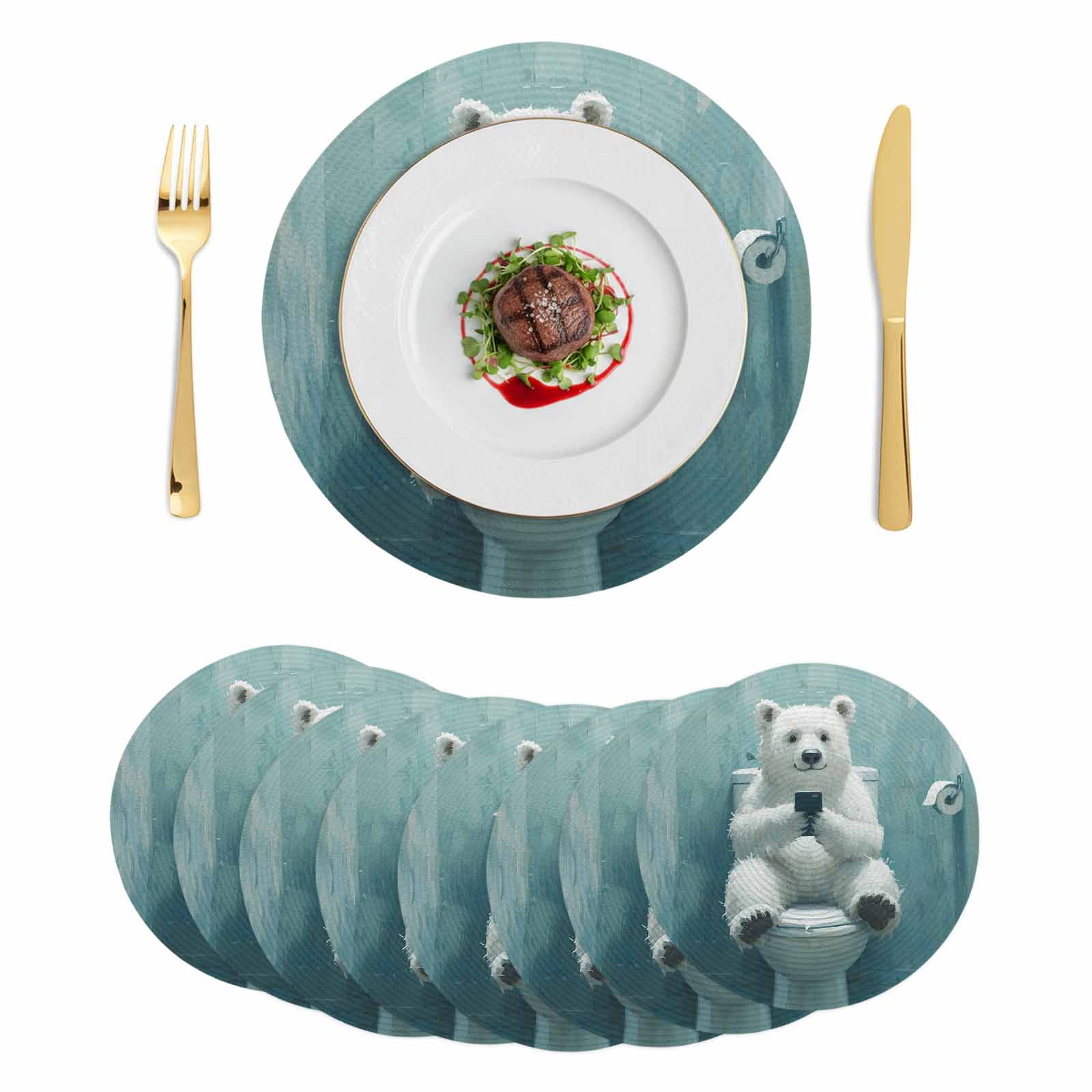 Bathroom Polar Bear Round 15 Inch Placemats Set of 8, Toilet Animals ...