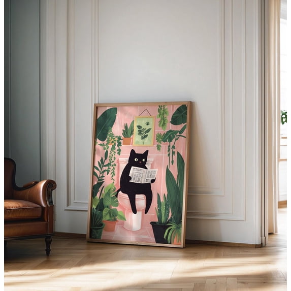 Bathroom Poster, Cat Reading Newspaper Print, Vintage Cat Print ...