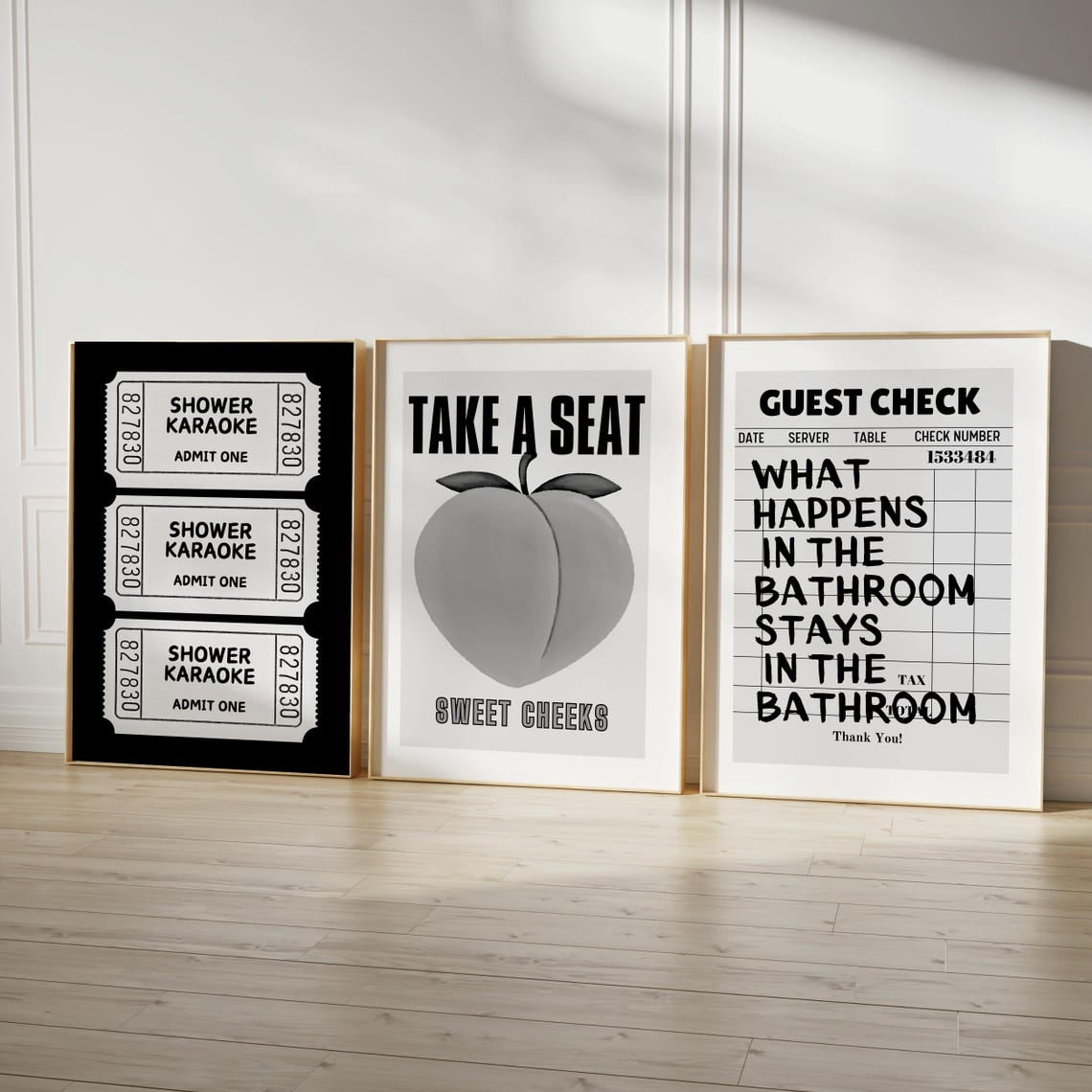 Bathroom Prints Retro Ticket Art Version 2 Set 3 Stretched Canvas 8x12 ...